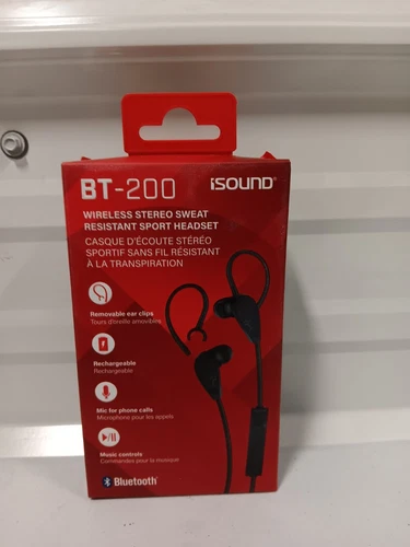 STAR- Isound Bluetooth Bt-200 Wireless Earbuds Black Earclips Dghp-5606 ...