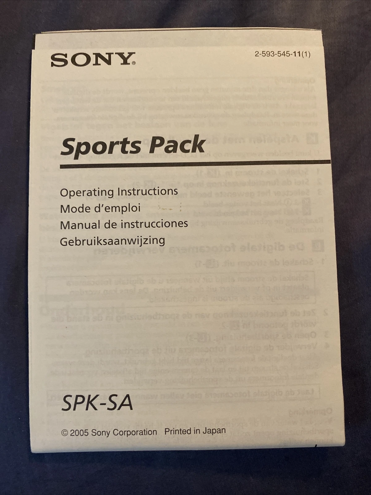 STAR- Manual Only For Sony Spk-Sa Sports Pack (Cyber Shot Dhc-S90, St80 ...