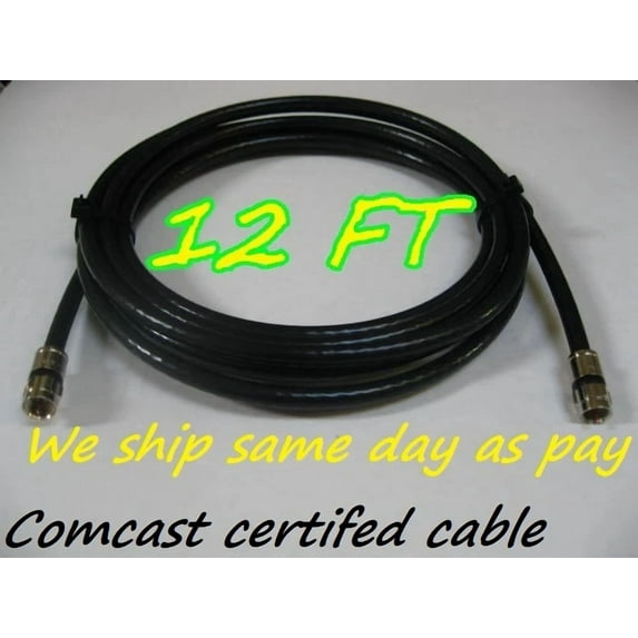 STAR- New 12Ft Rg-6 Coax Black Cable Jumper Fittings Coaxial Rg6 Tv ...