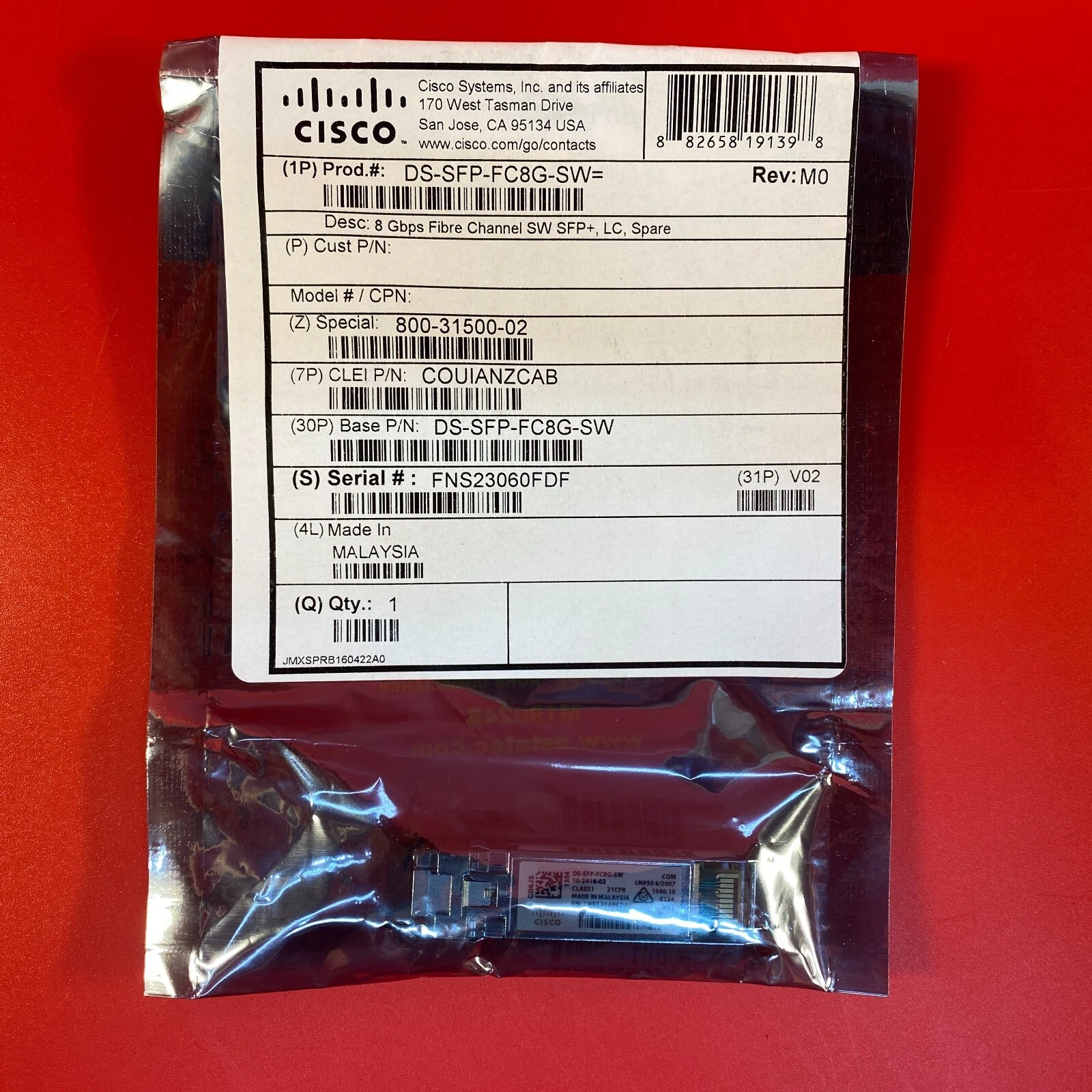 STAR- *New* Cisco Ds-Sfp-Fc8G-Sw= Holographic Labels | 10-2418-02 ...
