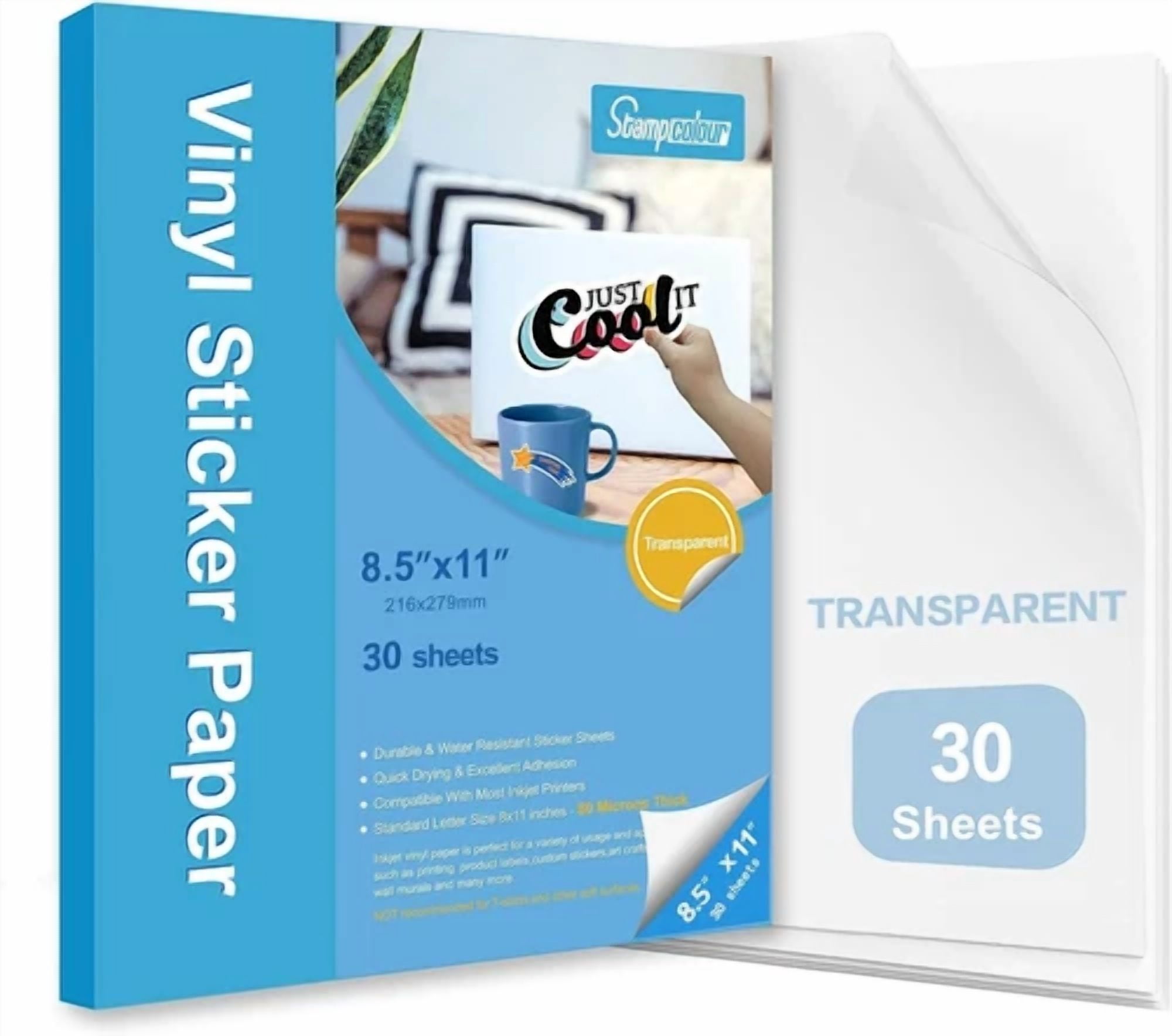 STAR- Printable Vinyl Sticker Paper,Transparent 30 Clear Self-Adhesive ...