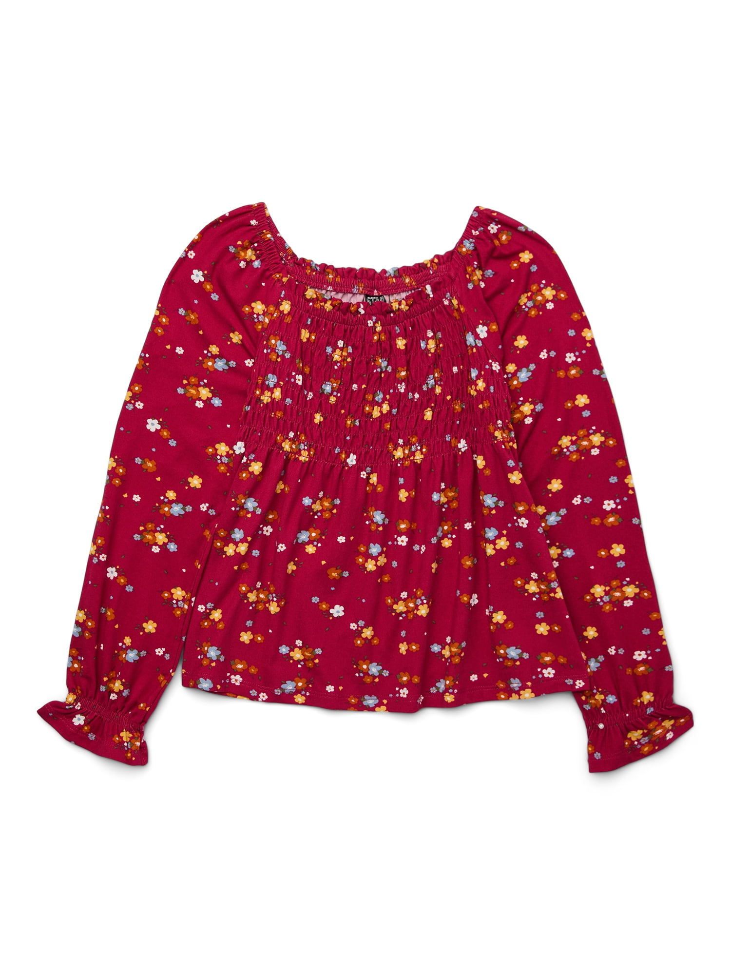 Star Ride Girls Smocked Top with Long Sleeves, Sizes 7-16 - Walmart.com