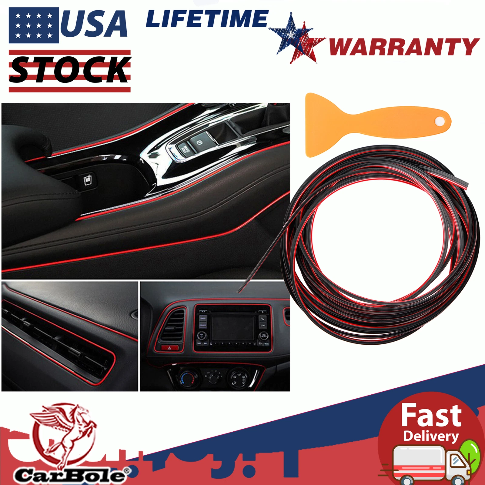 STAR- Red 5M Car Interior Decor Point Edge Gap Door Panel Molding Line ...