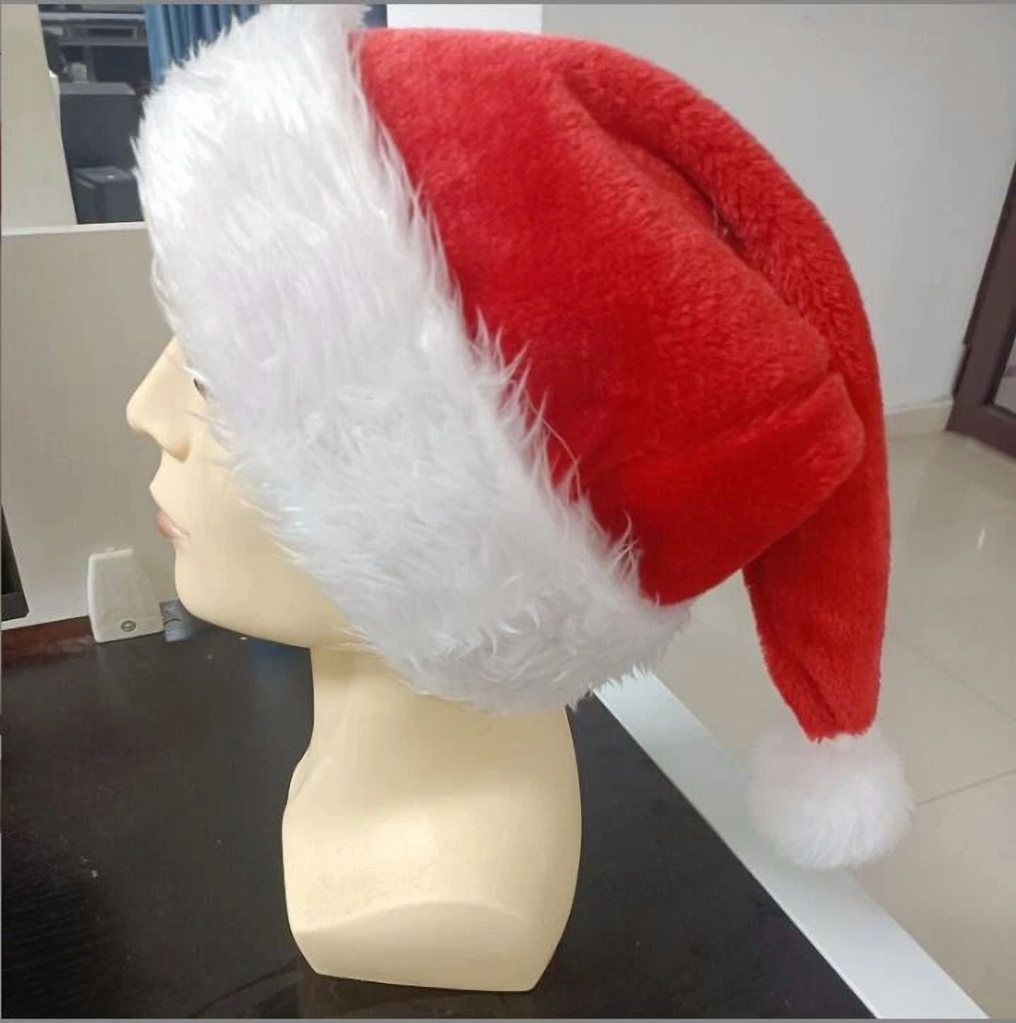 STAR- Santa Hat Santa'S Caps Christmas Hat Plush Red Holiday Adult ...