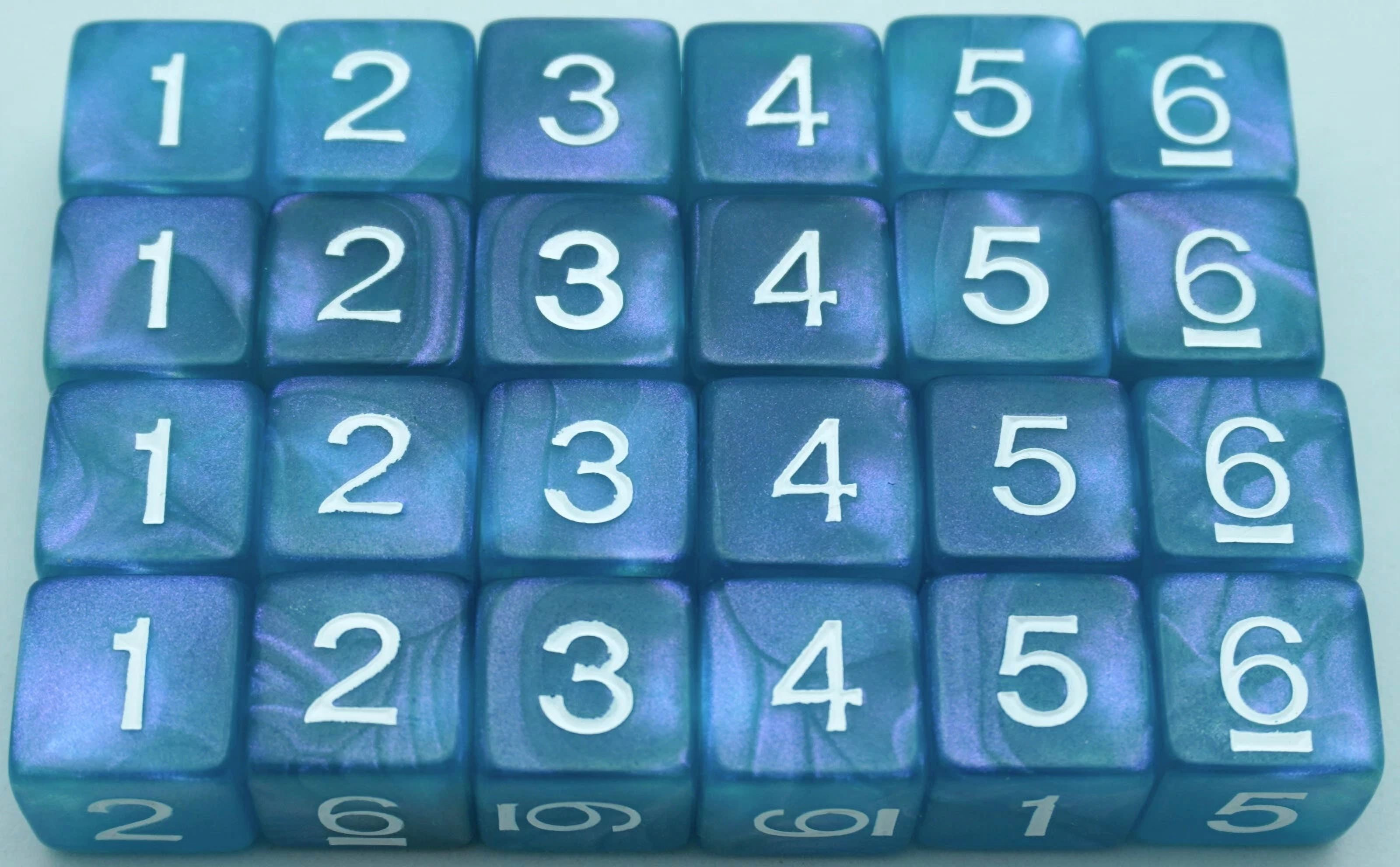 STAR- Set Of 24 Blue Numerical Dice - 6 Sided - 1-6 - 9/16" Cube - Math ...