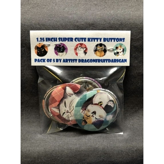 STAR- Super Cute Kitty Buttons 1.25 Inch Set Of 5 Original Art Lapel ...