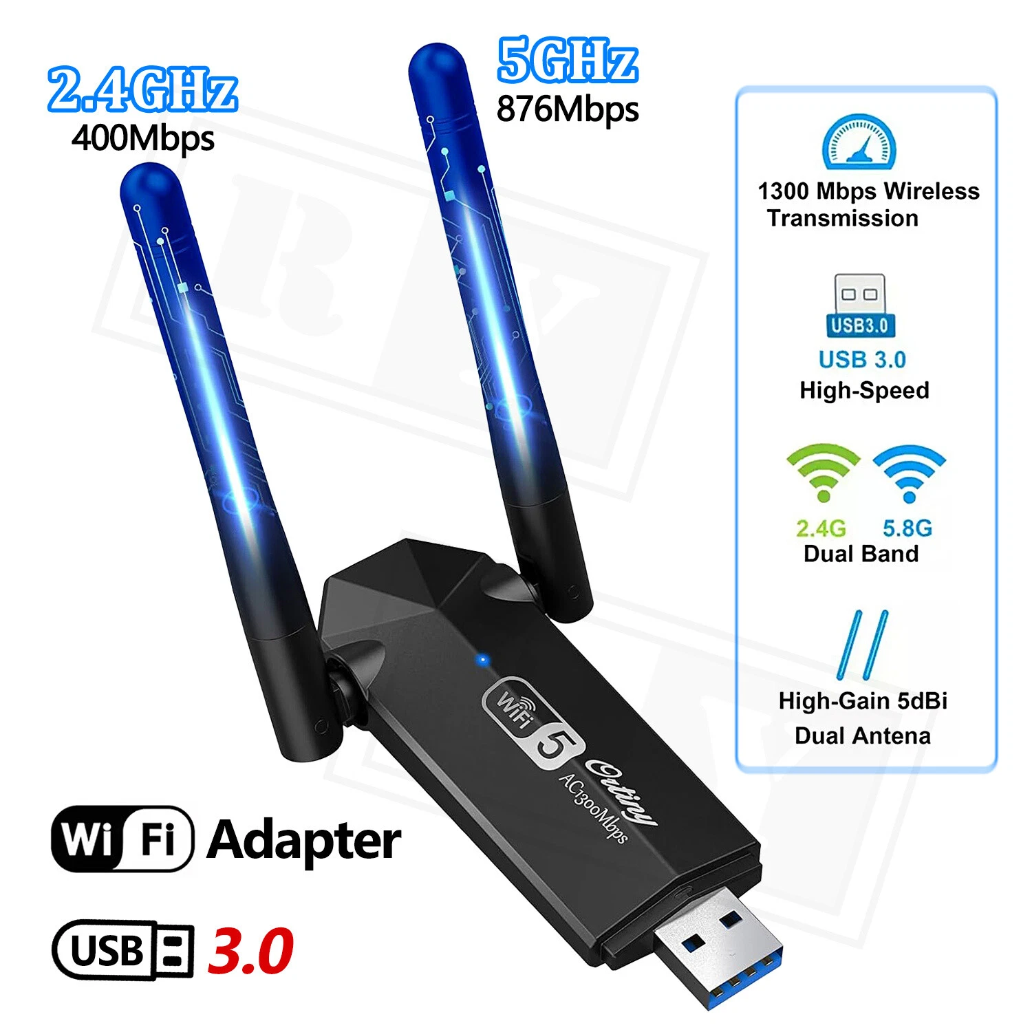 STAR- Usb 3.0 Wireless Wifi Adapter 1300Mbps Long Range Dongle Dual ...