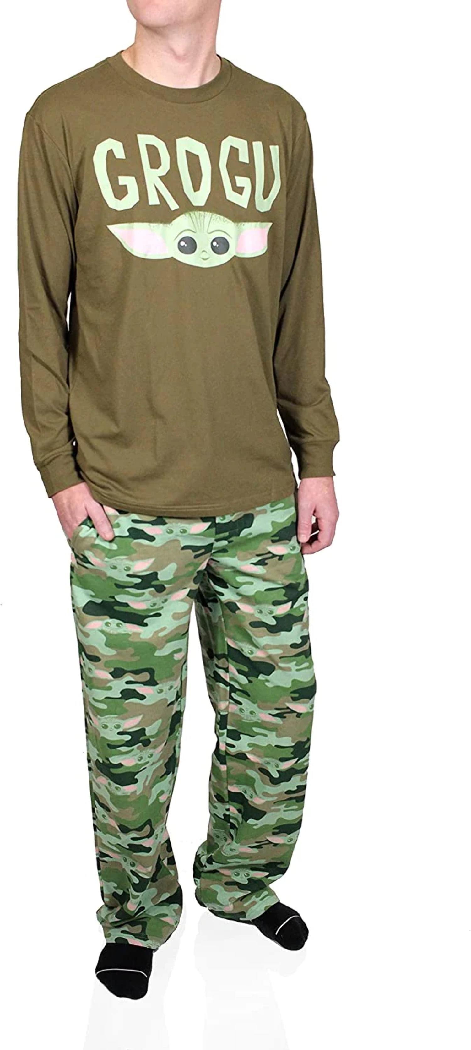 STAR WARS Mandalorian Grogu Face Baby Yoda Adult Men's Pajama Sleep Set ...