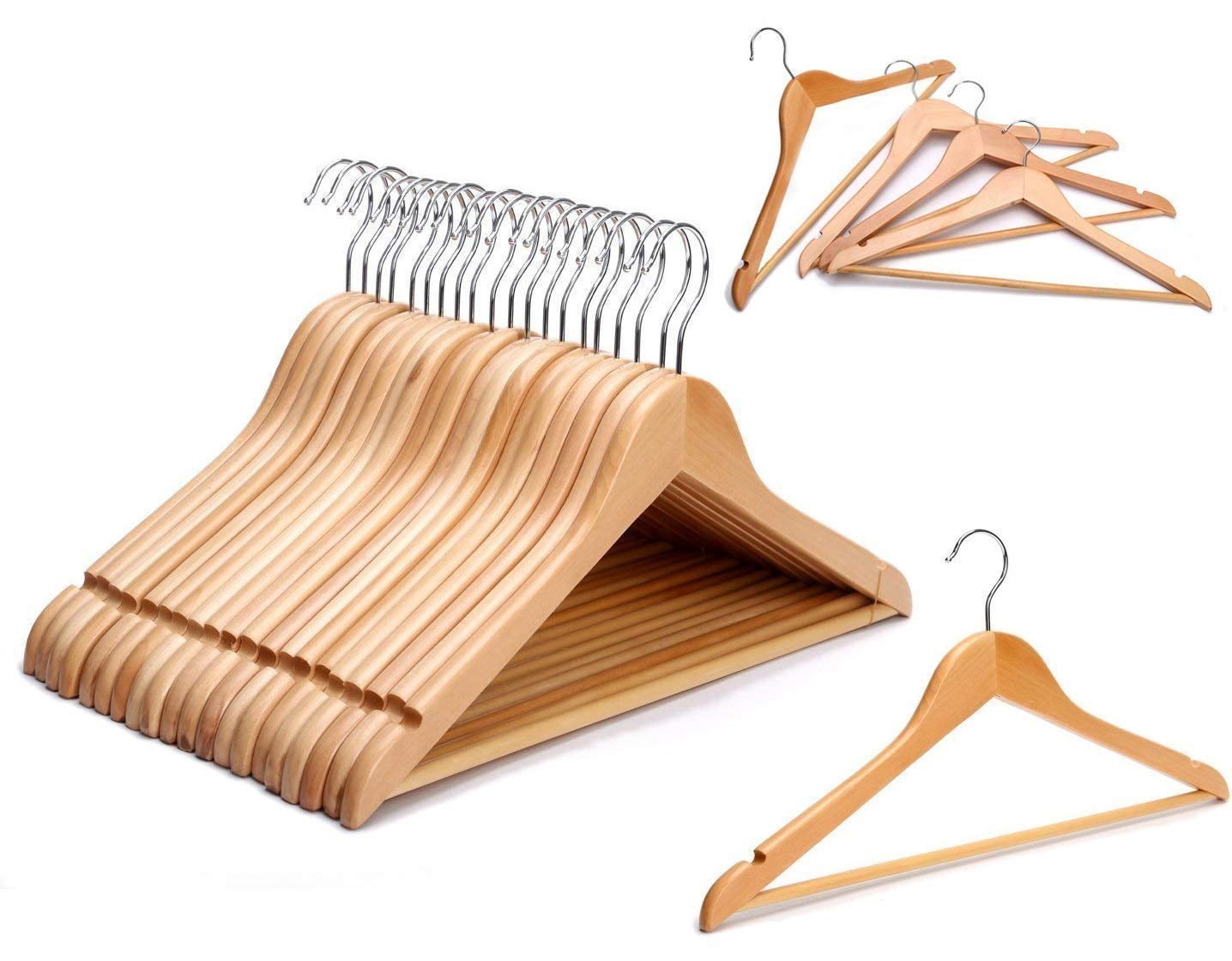 STAR WORK Clothes Hangers Wooden Hangers Ultra Thin Space Saving ...