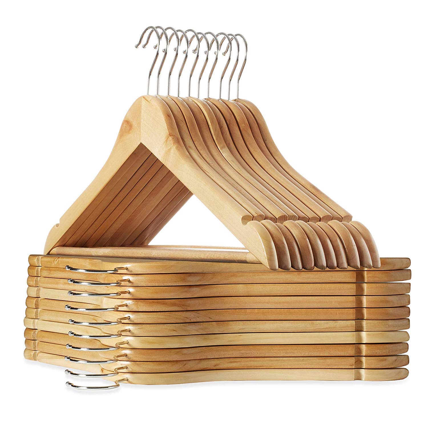 STAR WORK Solid Wood Natural Finish Garment Hangers With NonSlip Bar ...