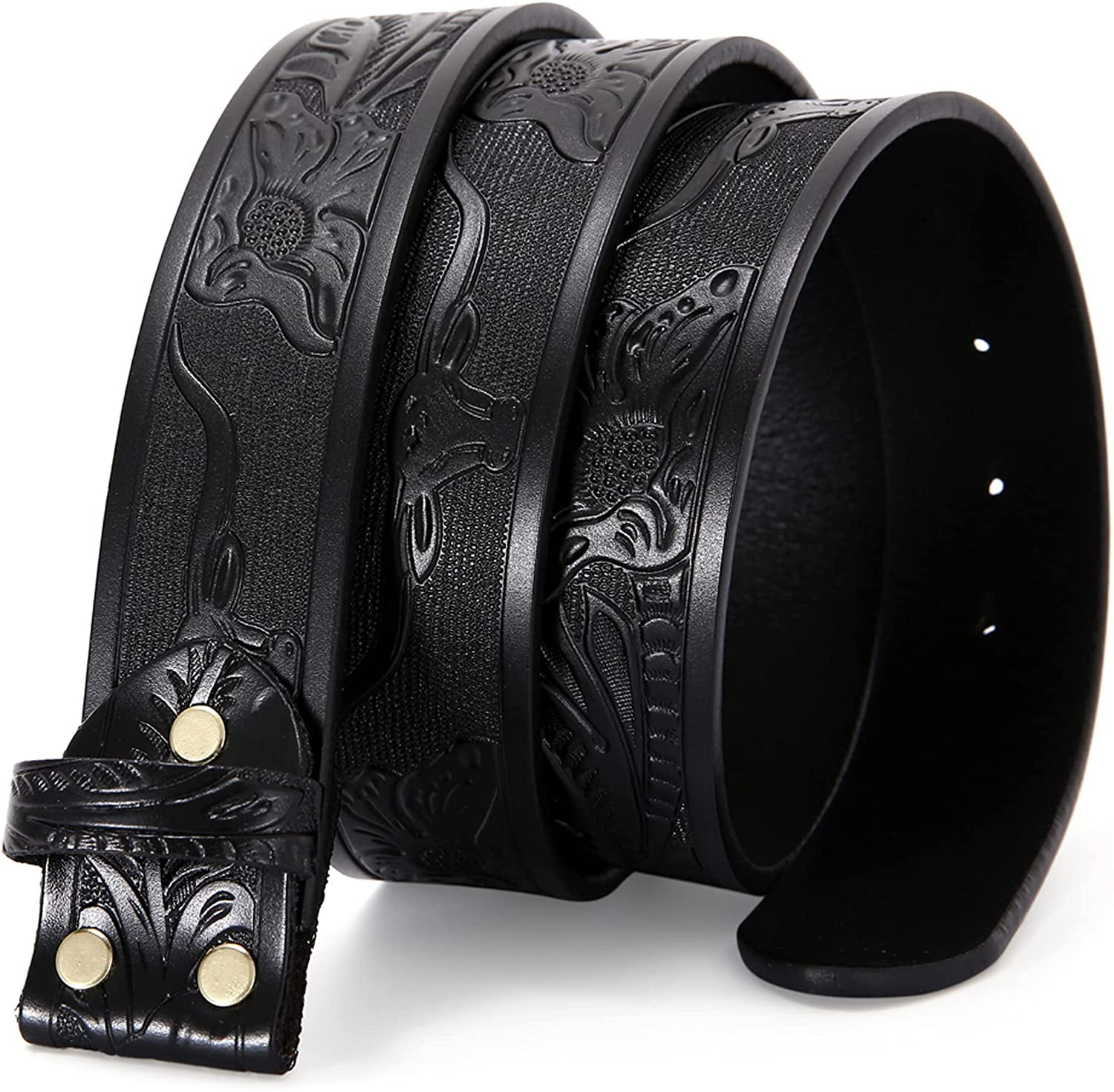 Nelbons Classic Western Bull Head Design Leather Snap On Belt Mens ...