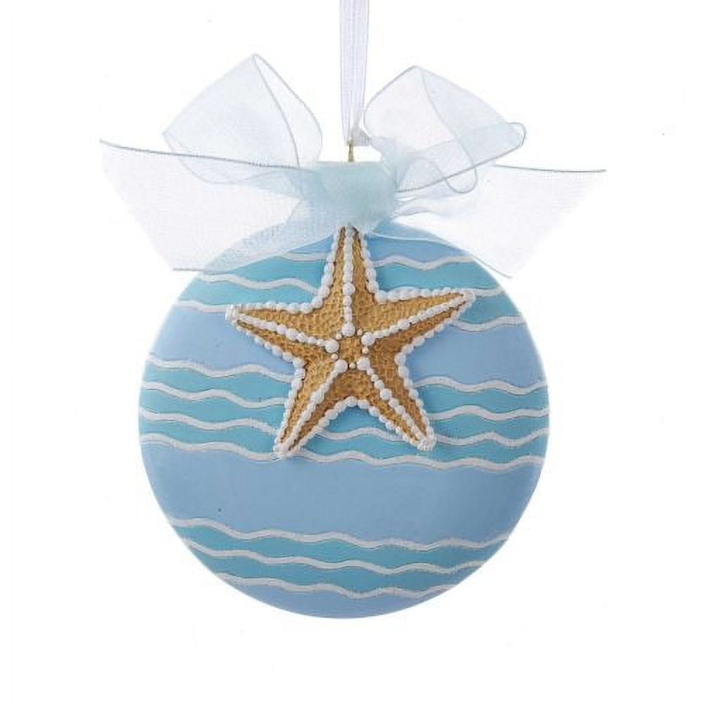 STARFISH ON DISC WITH BLUE WAVES AND SHEER WHITE RIBBON ORNAMENT *FREE ...