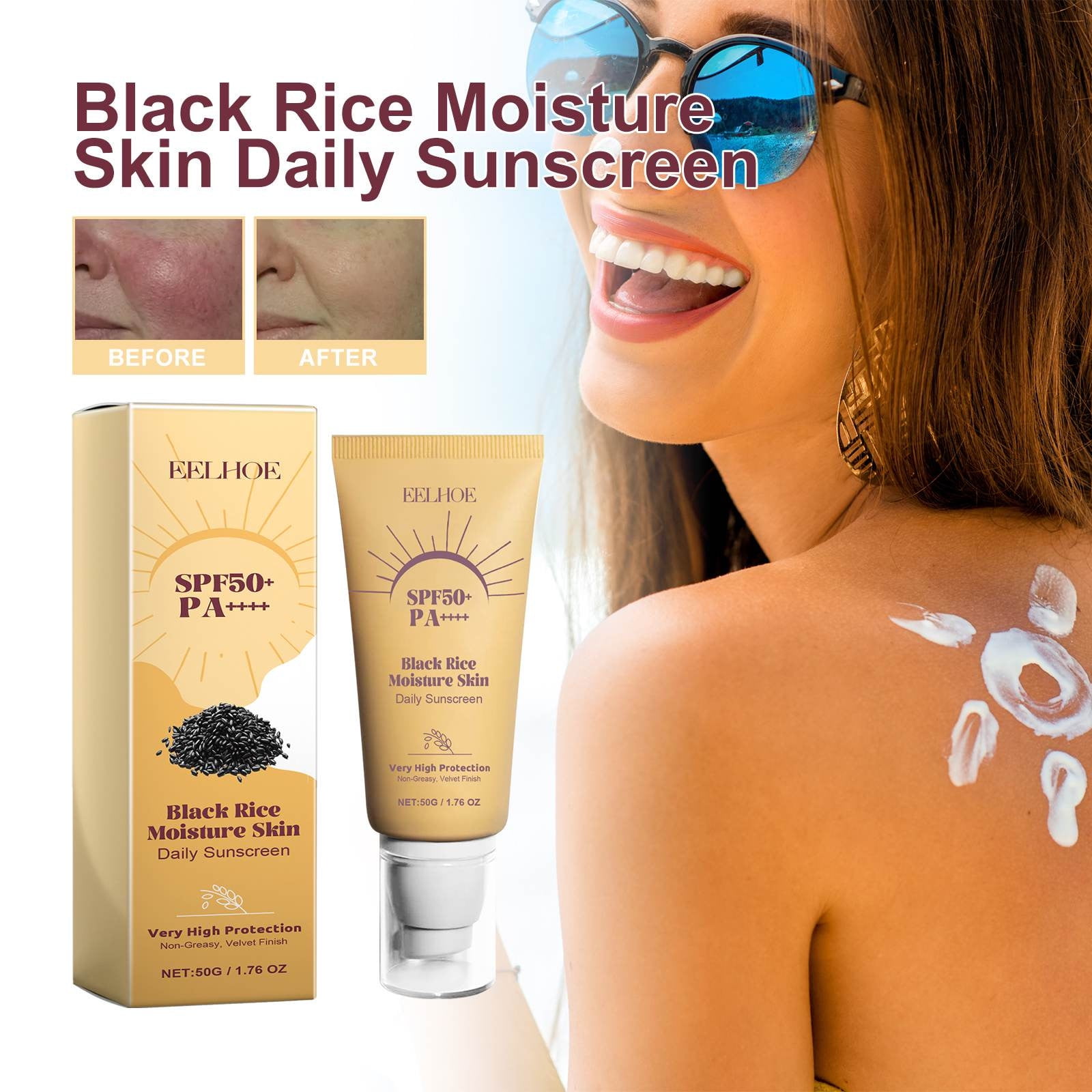 STARLAN Black Rice Moisture Daily Sunscreen, SPF 50 PA++++ Facial Rice ...