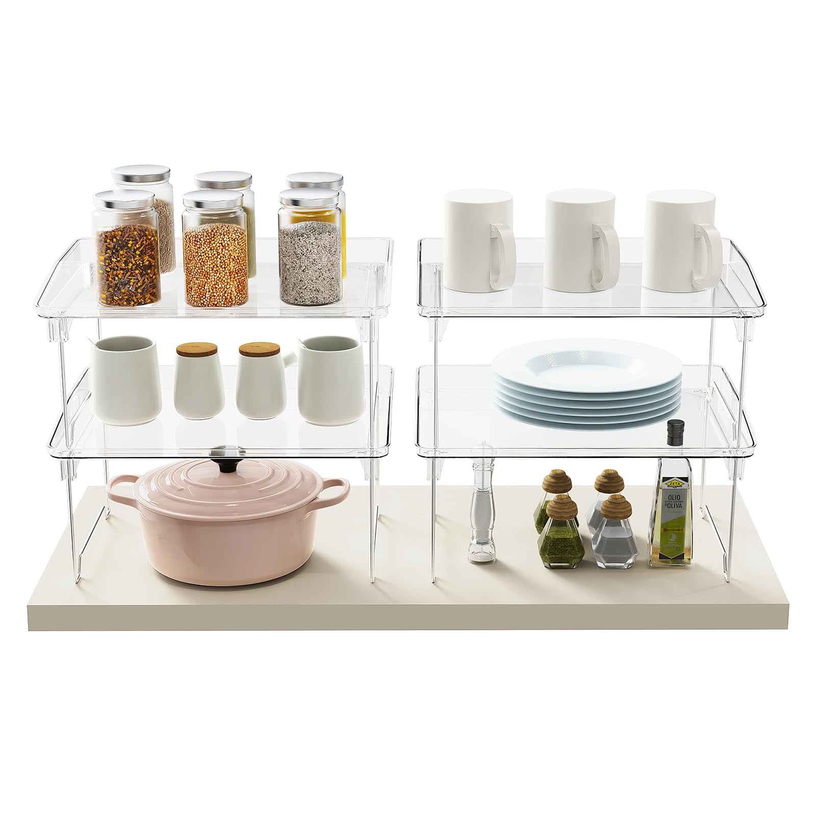 STARLATTA Acrylic Cabinet Organizer Shelf,4 Pcs Stackable Kitchen ...