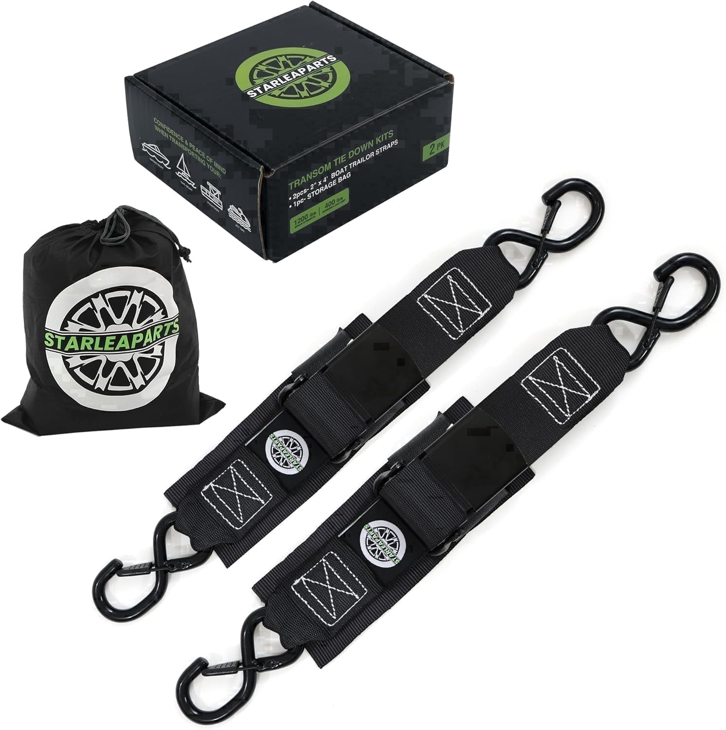 STARLEAPARTS 2PK Transom Tie-Down Straps (2"x48") - 1200lb Break ...