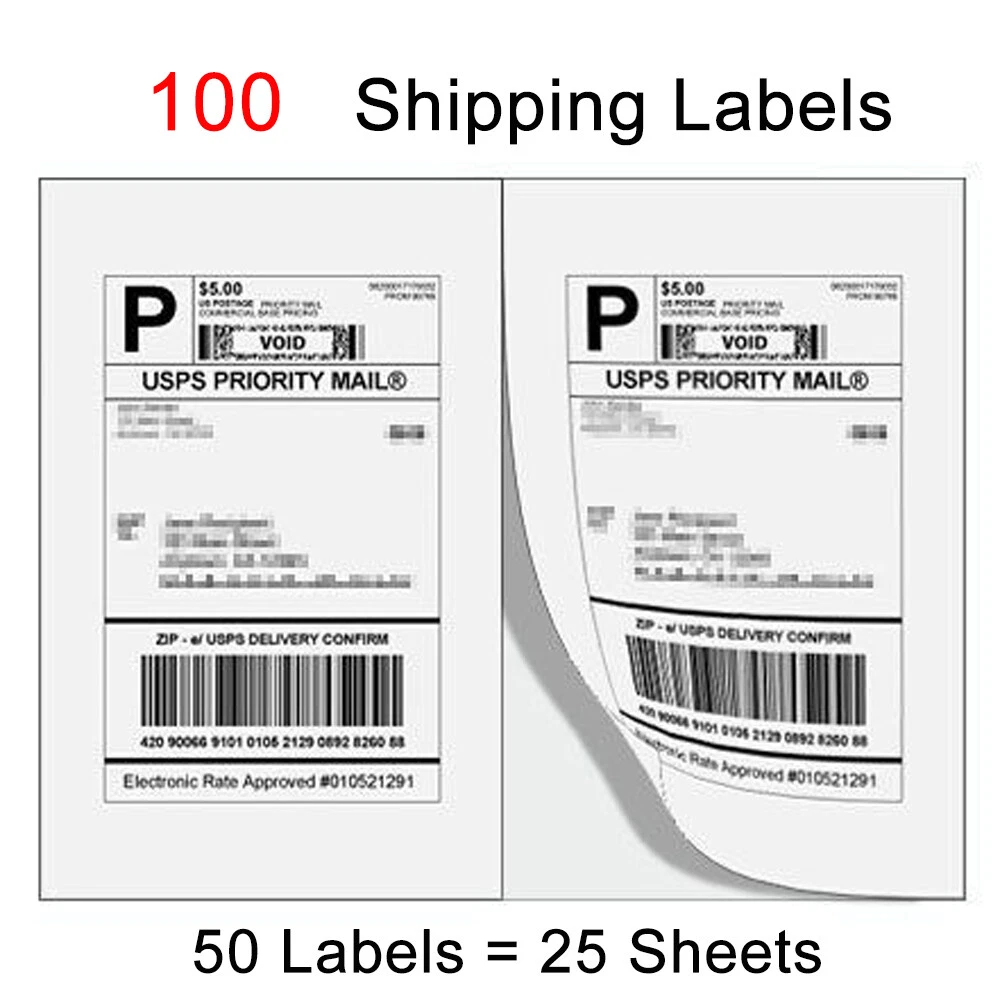 STARLIGHT- 100 8.5X5.5 Shipping Address Labels Half Sheets Blank Self ...