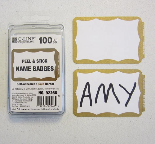 STARLIGHT- 100 Gold Border Badges Name Tags Labels Id Stickers Peel And ...