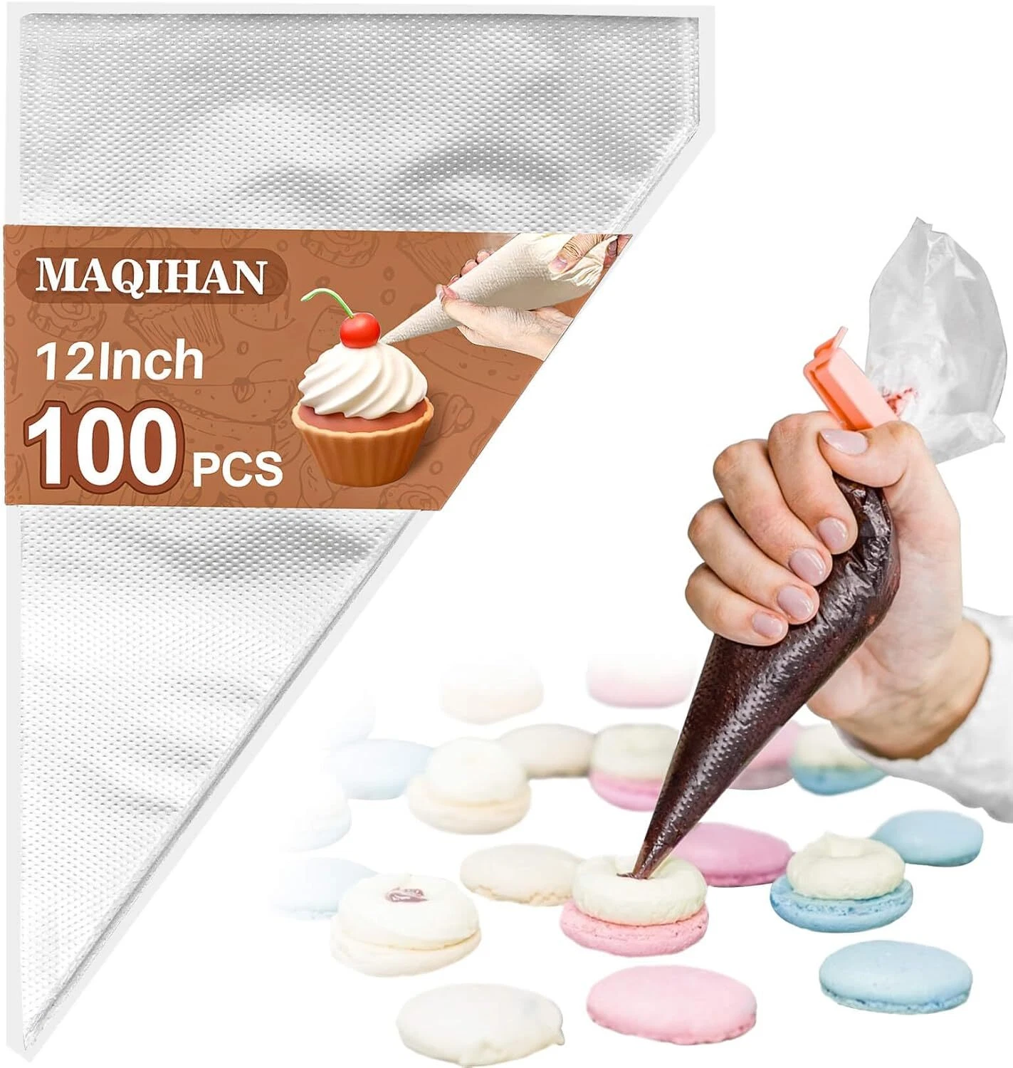 STARLIGHT- 12 Inch Piping Bags Disposable - 100 Pastry Bags Tipless Icing Frosting Bags Cak ...