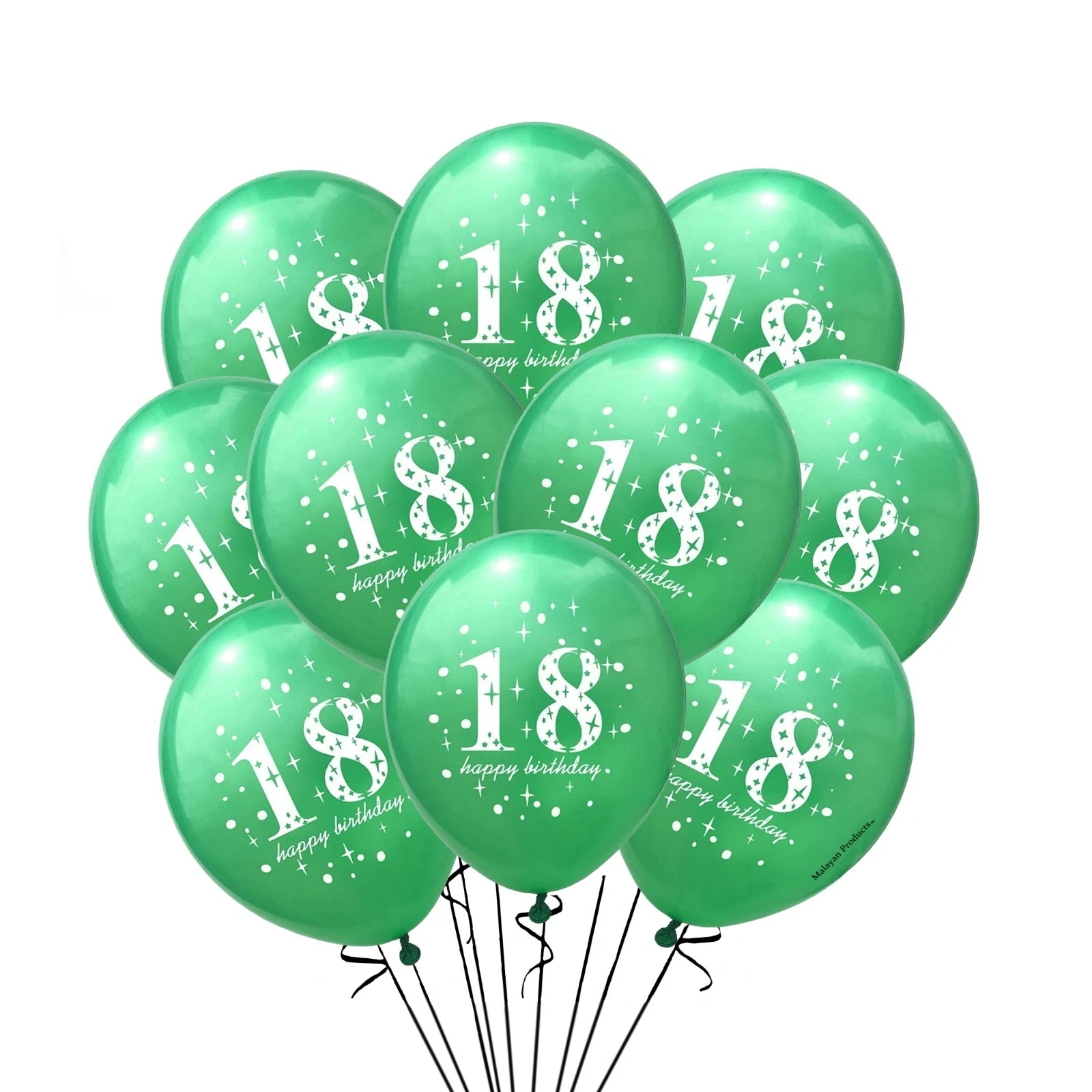 STARLIGHT- 12 Pack 18Th Happy Birthday Latex Balloons Green Eighteenth ...