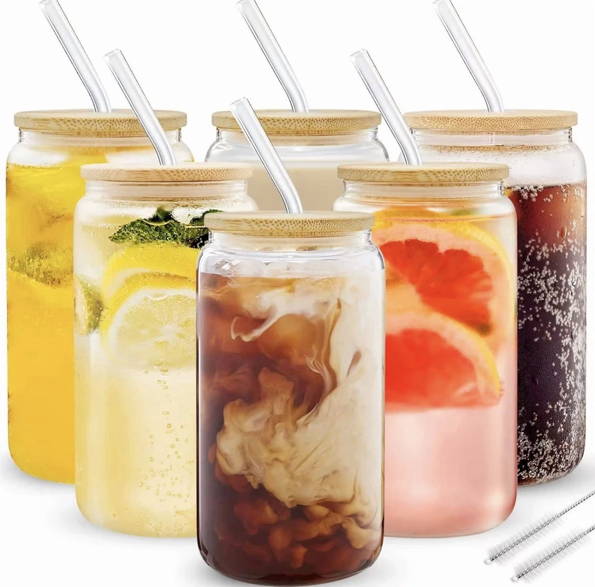 STARLIGHT- 2 Pack 16Oz Glass Mason Jars Handled Drinking Glasses W/ Lid ...