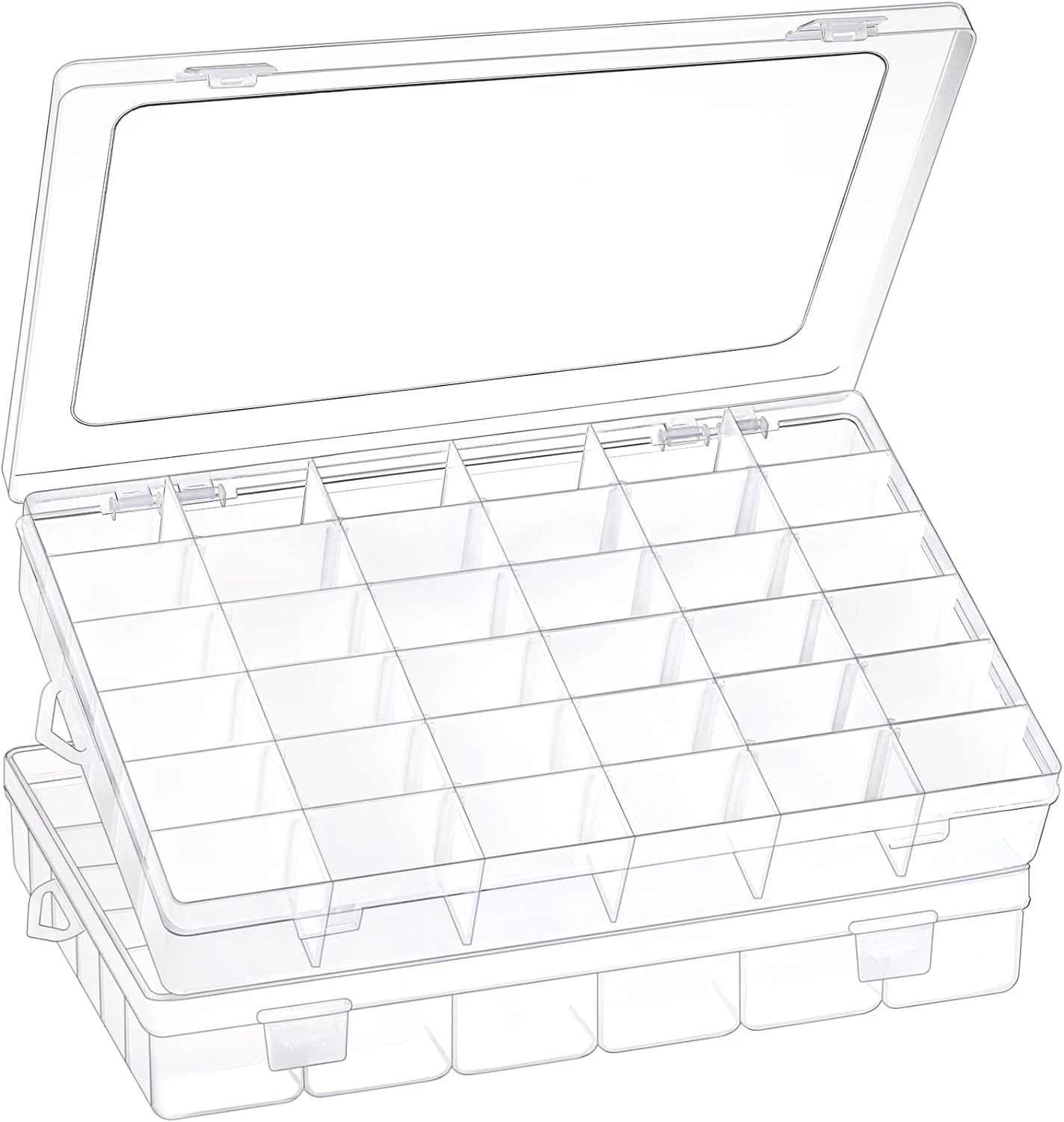 STARLIGHT- 2 Pack 36 Grids Clear Plastic Organizer Box With Adjustable ...