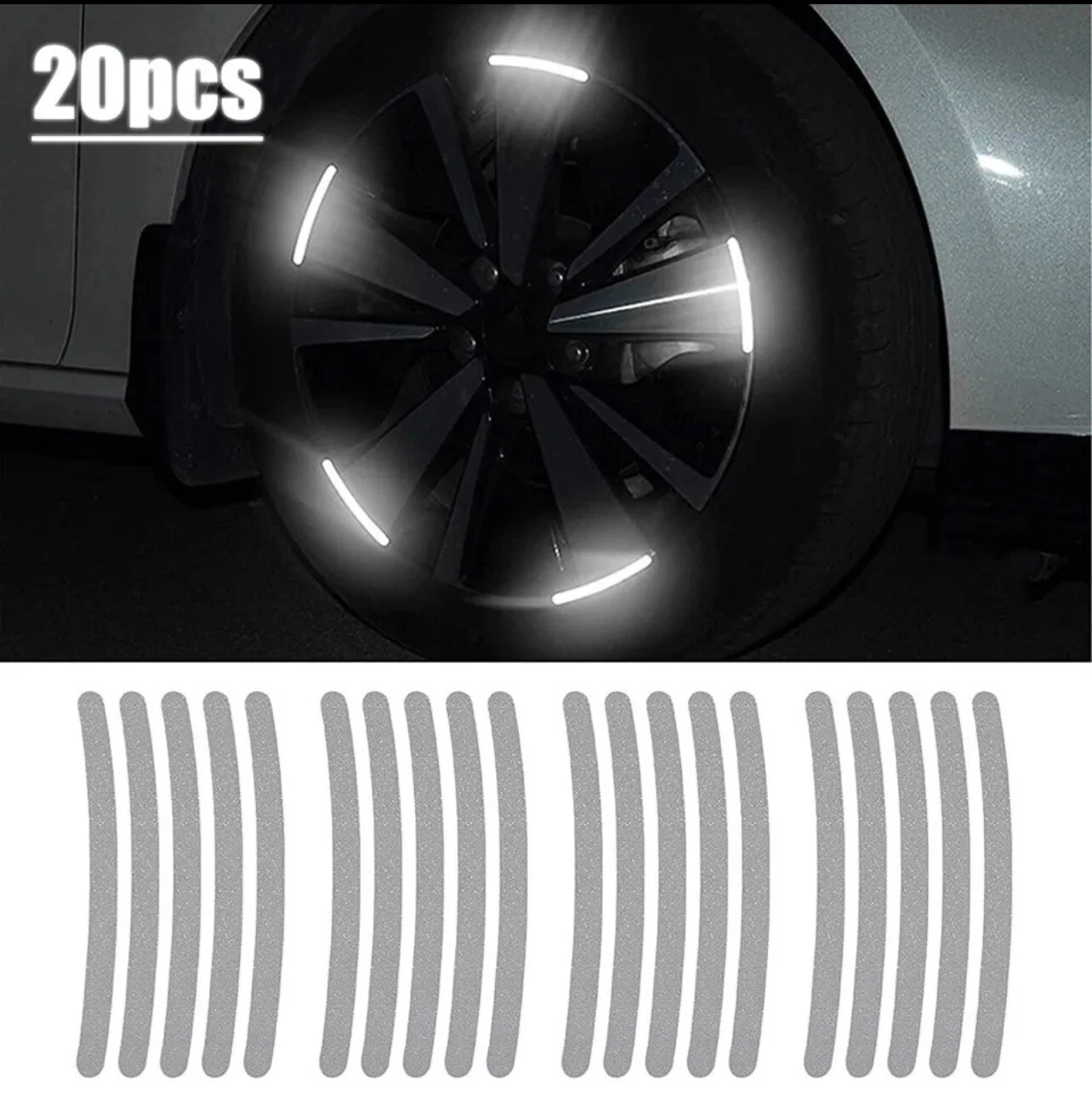 STARLIGHT- 20Pcs White Reflective Strip Stickers Wheel Hub Rim Tape ...