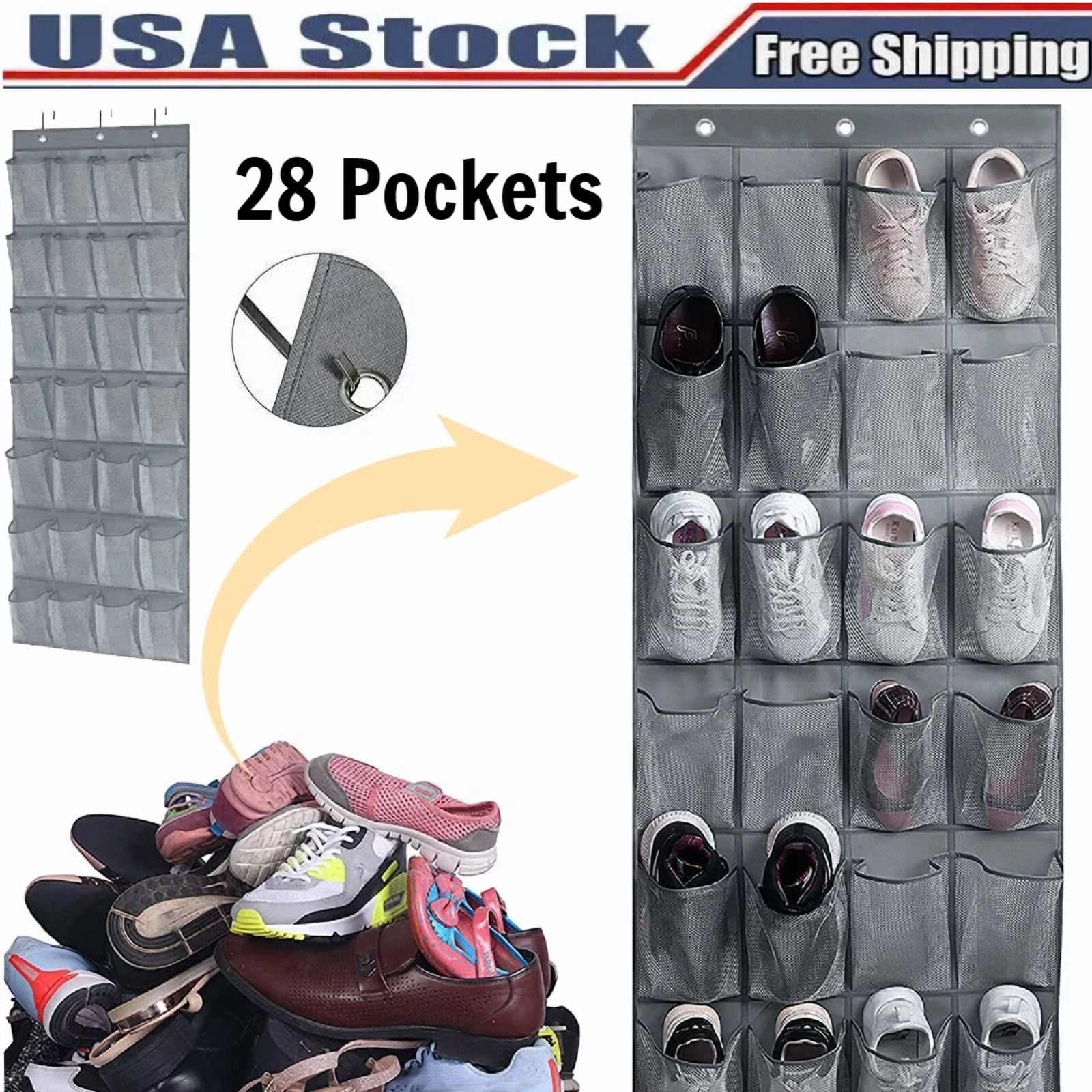 STARLIGHT- 28 Pocket Over Door Shoe Organizer Rack Hanging Storage ...