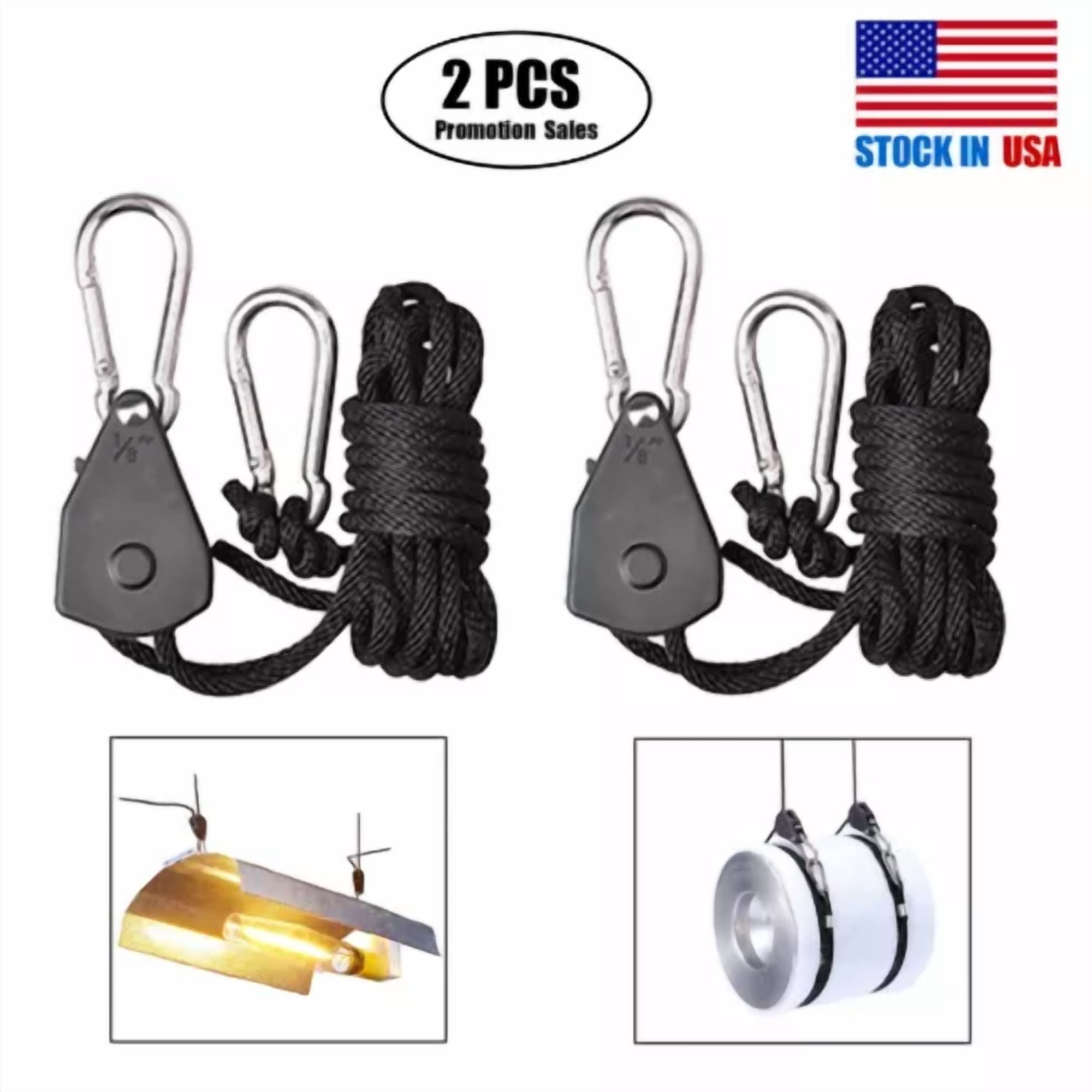 STARLIGHT- 2Pcs Grow Light Rope Hanger 1/8" Ratchet Reflector Hangers ...