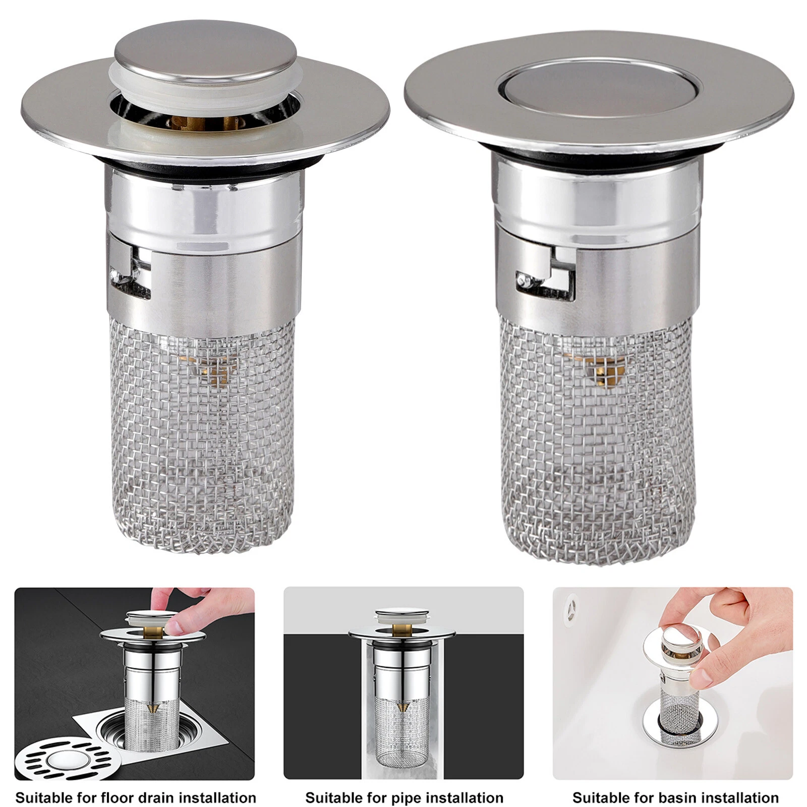 STARLIGHT- 2Pcs Stainless Steel Drain Stoppers And Strainers With ...