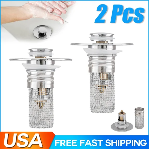 STARLIGHT- 2X Bathroom Sink Stopper Hair Catcher Bounce Pop-Up Drain ...