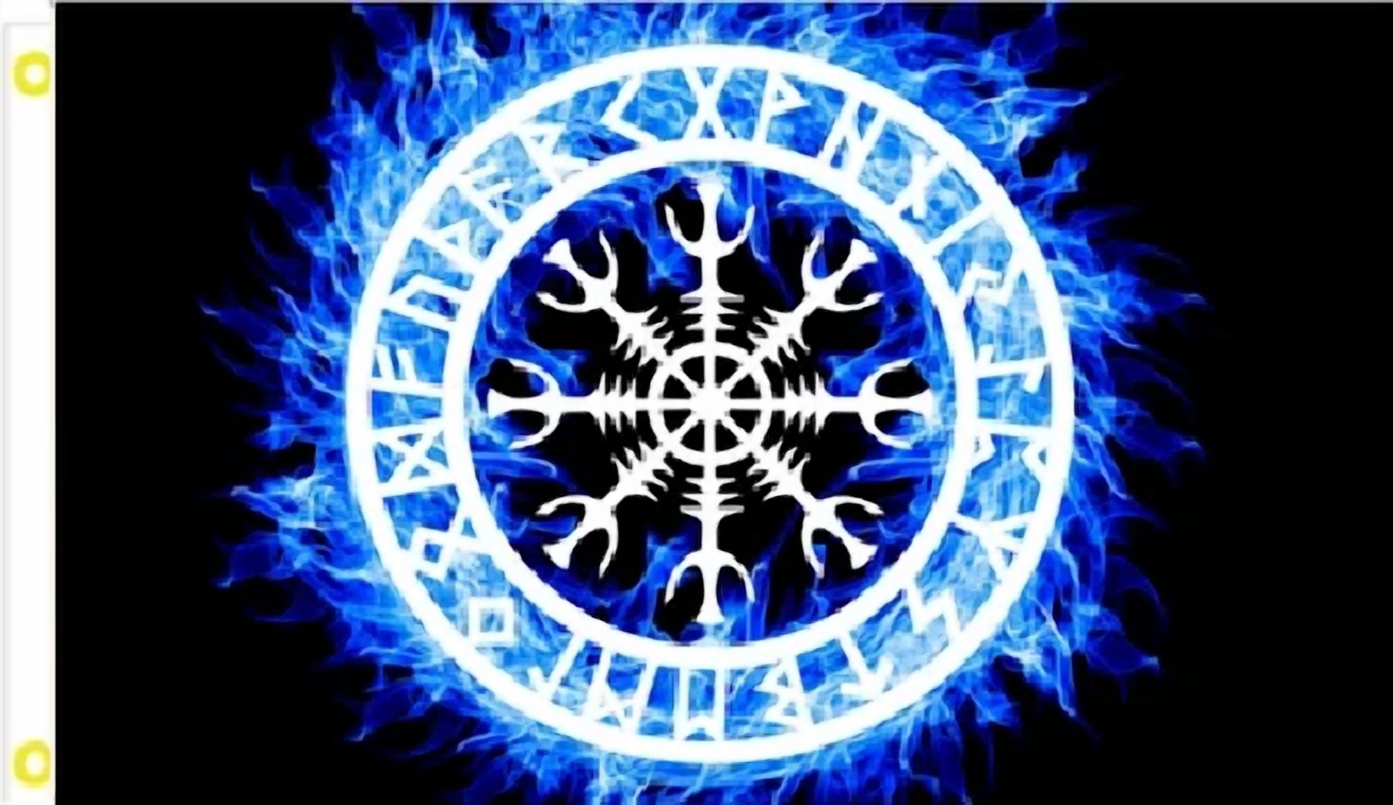 STARLIGHT- 2X3 Ft Viking Symbol Ice Fire Wheel Nordic Raven 100D Flag ...