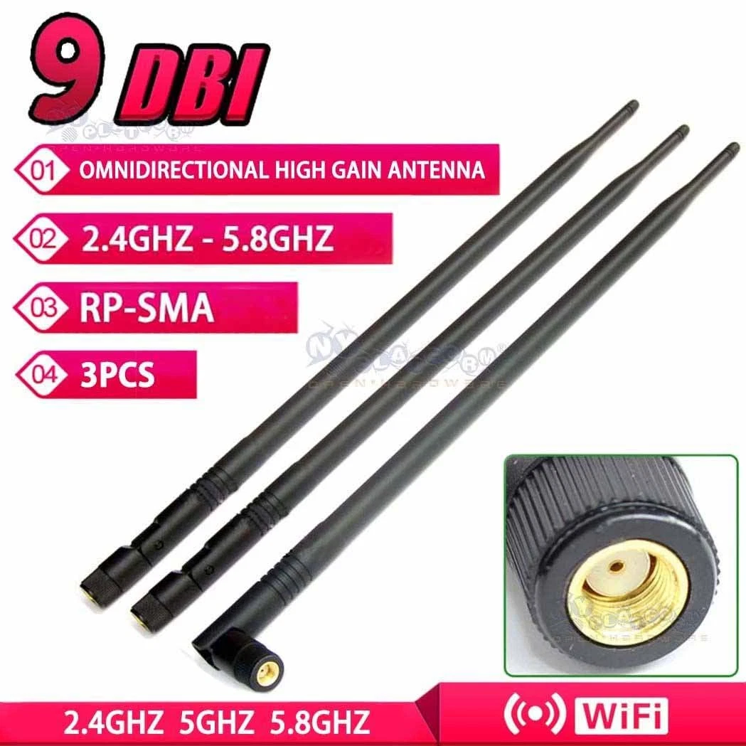 STARLIGHT- 3 Pack 9Dbi Rp-Sma Dual Band 2.4Ghz 5Ghz High Gain Universal ...