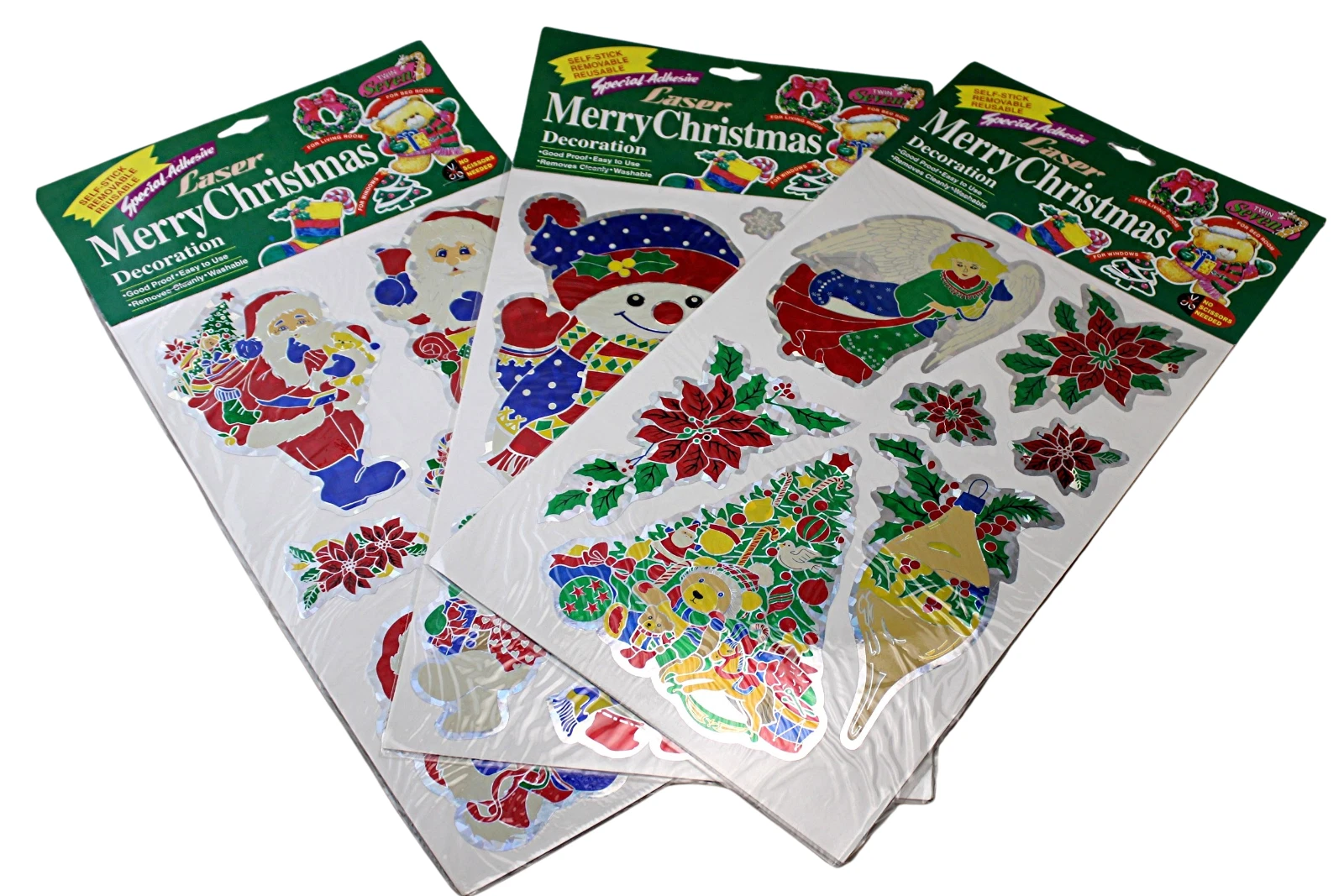 STARLIGHT- 3 Packs Laser Christmas Stickers Self-Stick Assorted Designs ...