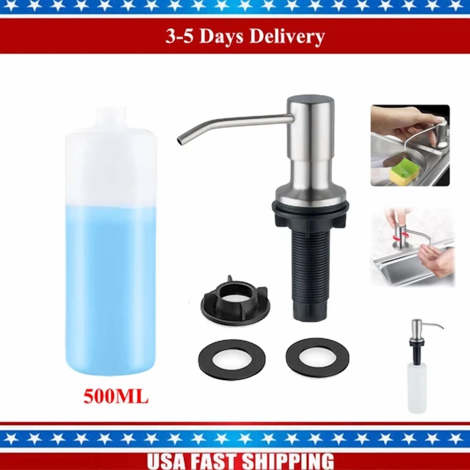 STARLIGHT- 360° Sink Soap Dispenser Stainless Steel Kitchen Hands Liquid Pump With Bottle ...
