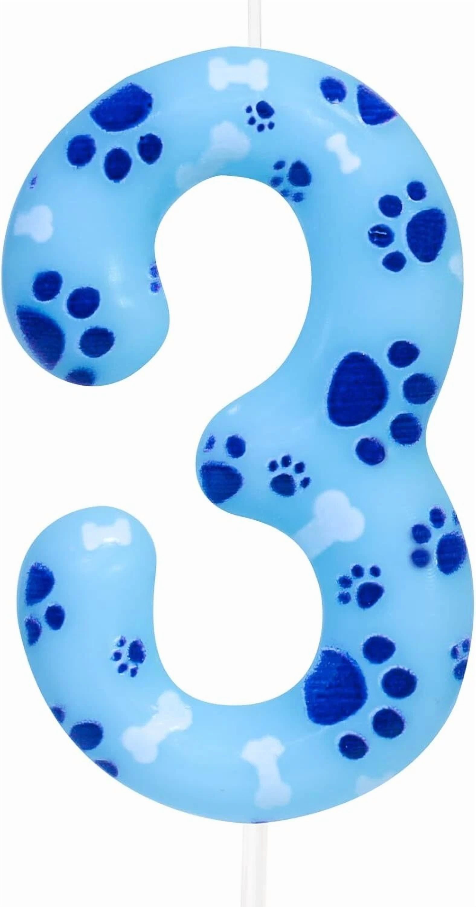 STARLIGHT- 3Rd Birthday Candle Number 3 Cake Decoration Blue Dog Paw ...