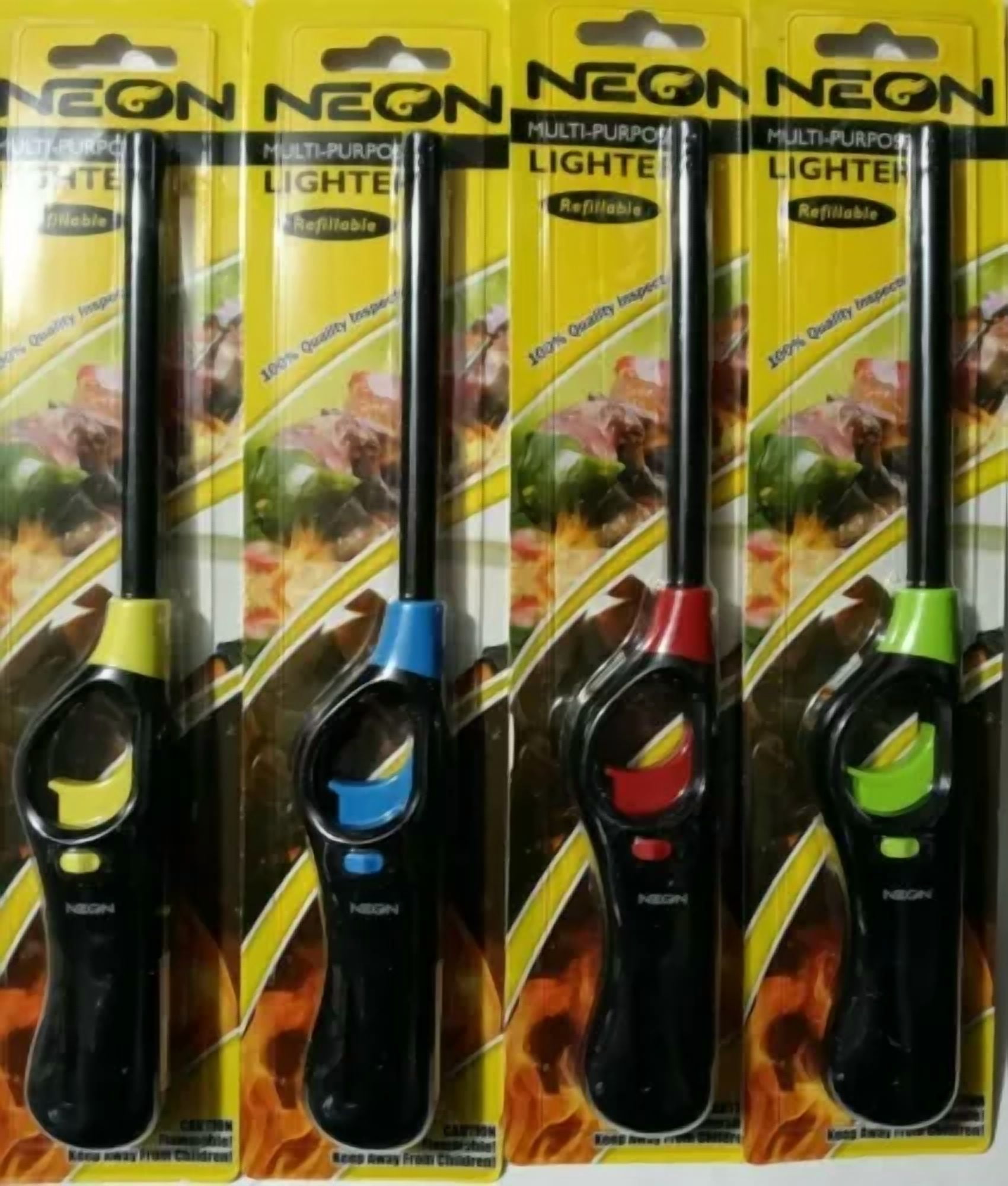 STARLIGHT- 4 Neon Long Refillable Butane Gas Lighter For Grill Colors ...