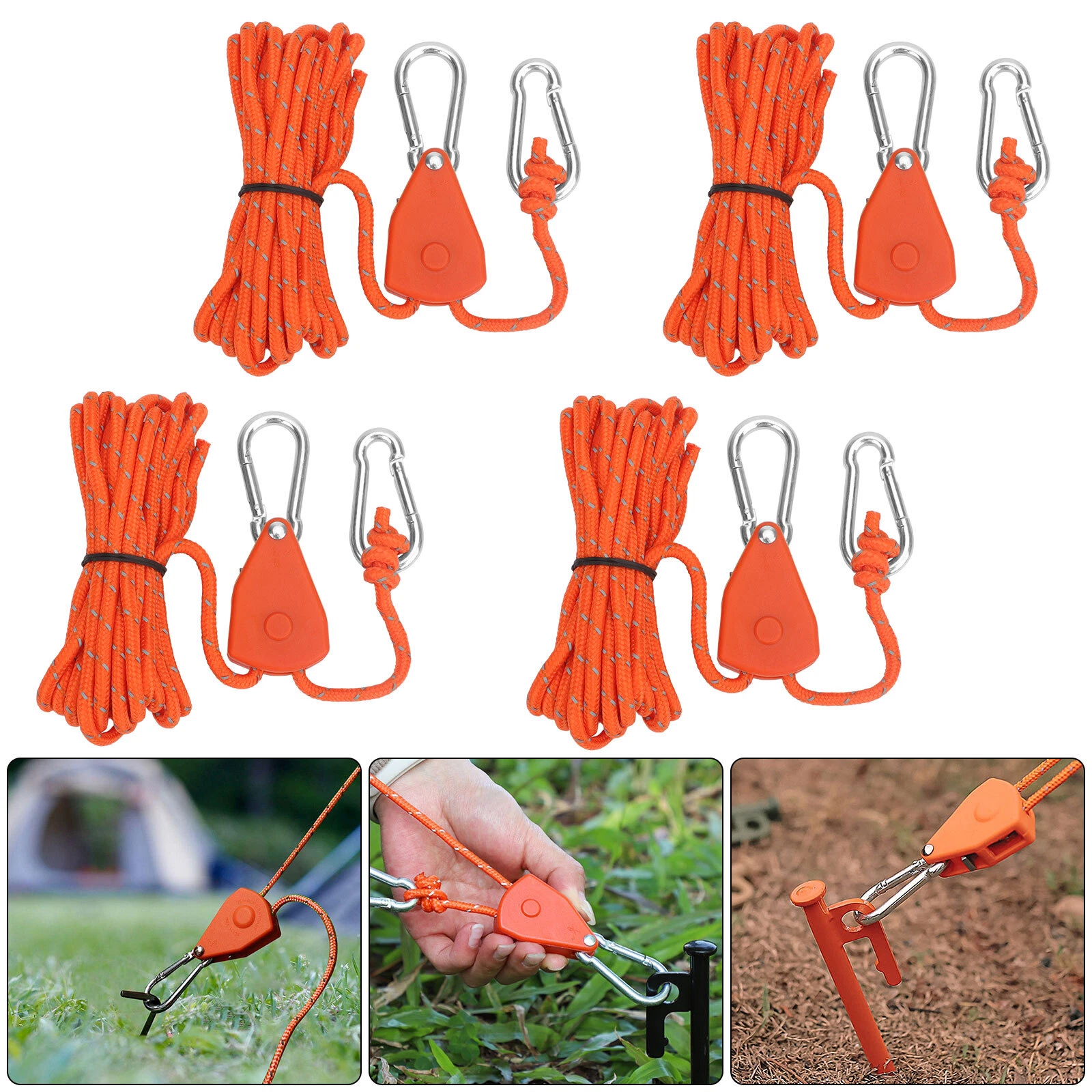 STARLIGHT- 4Pcs Camping Rope Pulley Kit Adjustable Tent Ratchet Hanger ...