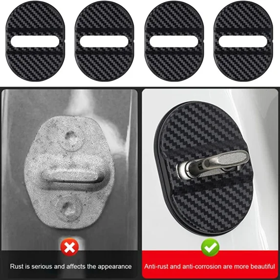 STARLIGHT- 4Pcs/Set Carbon Fibre Car Door Lock Protective Cover Sticker ...