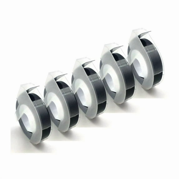 STARLIGHT- 5-Rolls 9Mm White/Black Compatible Dymo 3D Plastic Embossing ...
