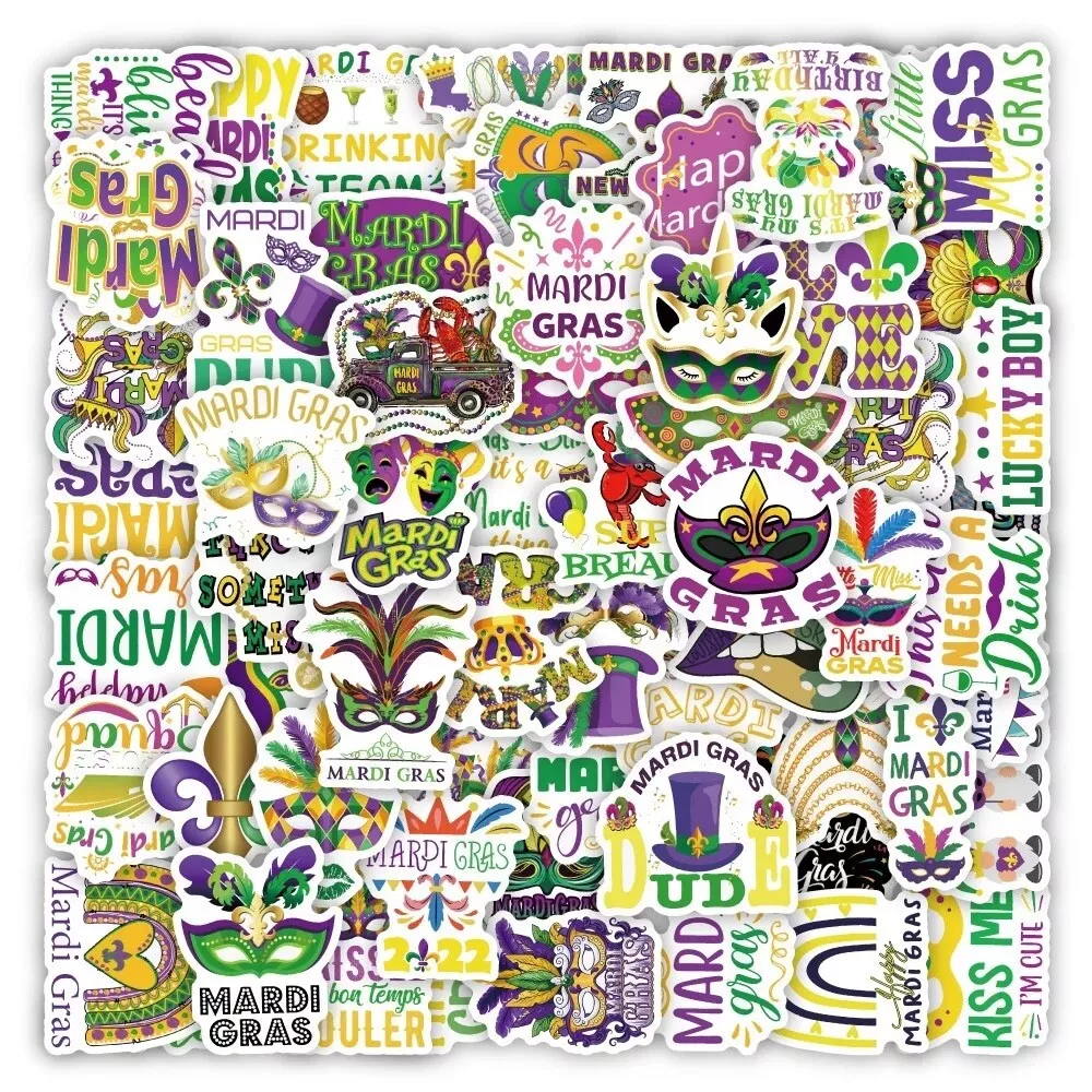 STARLIGHT- 50 Pcs Mardi Gras Stickers Holiday Decals Laptop Hydro Yeti ...