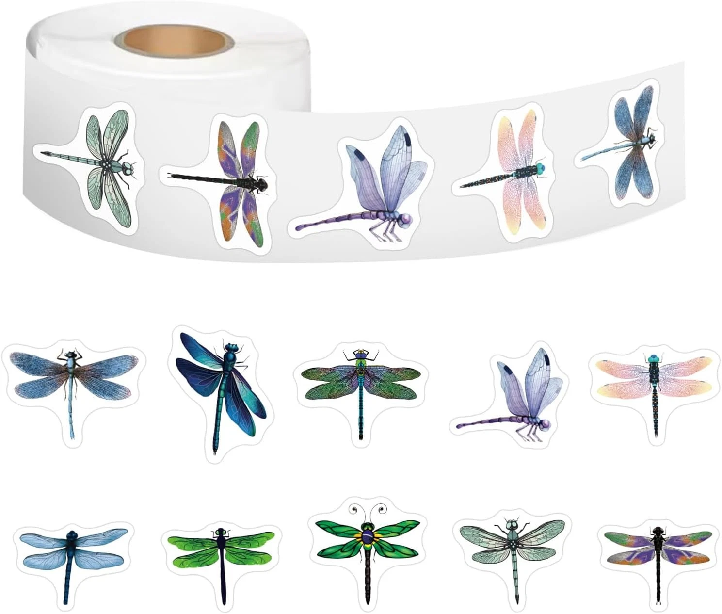 STARLIGHT- 500 Pcs Dragonfly Stickers Roll For Kids, Mixed Theme Cyan ...