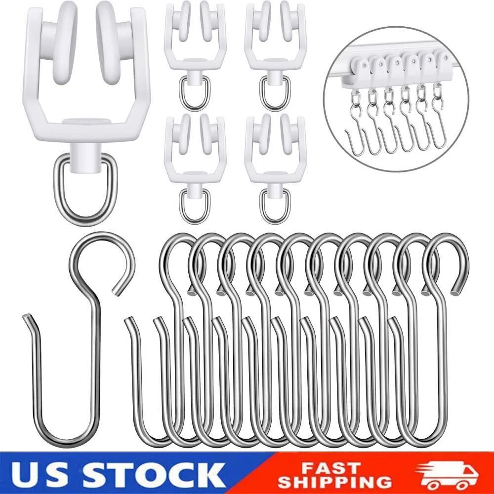 STARLIGHT- 60Pcs Curtain Track Sets, Ceiling Mount Curtain Track Hooks ...