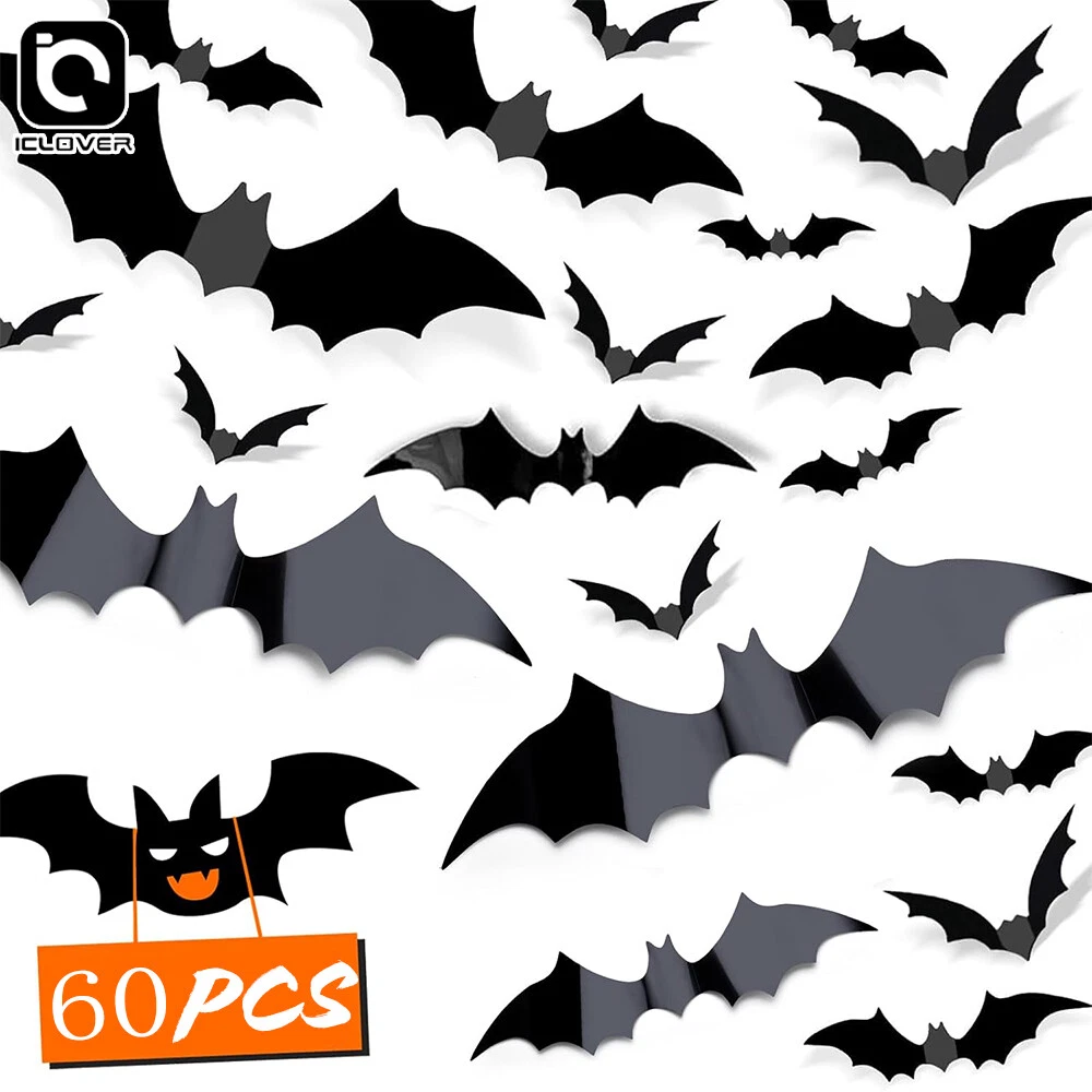 STARLIGHT- 60X Big Halloween Bat Wall Decorations 3D Bat Stickers ...