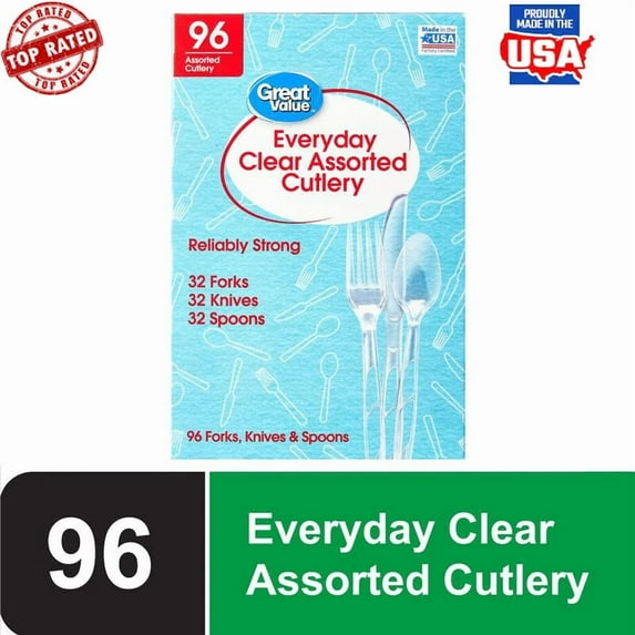 STARLIGHT- 96 Count Clear Plastic Cutlery Set Disposable Forks Spoons ...