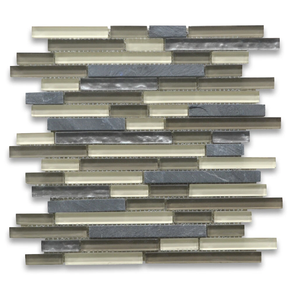 STARLIGHT- A77004 Glass Mosaic Tile Tan Beige Grey Glass Mix Gray Slate ...