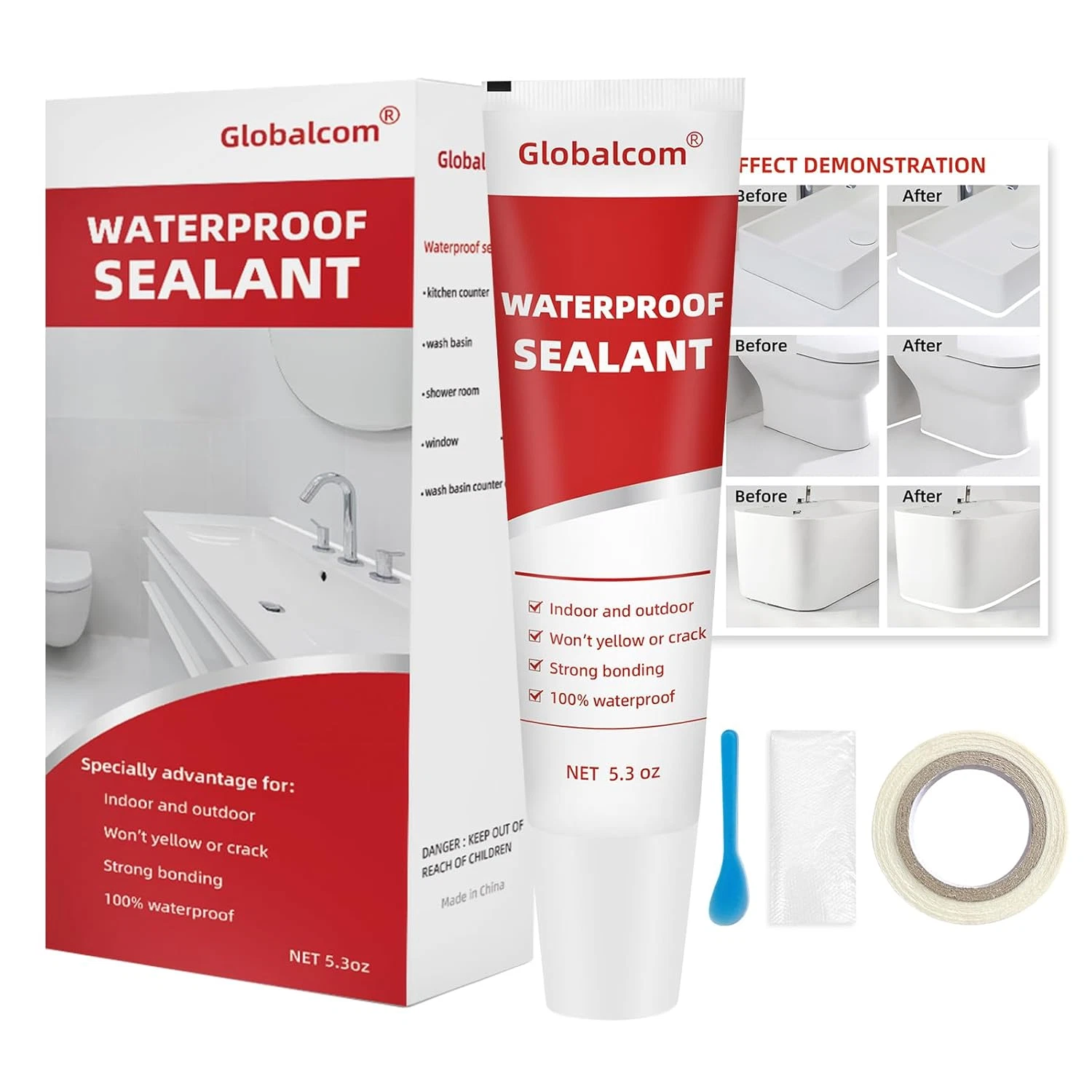 STARLIGHT- Advanced Silicone Caulk For Kitchen & Bathroom - 100% Waterproof Silicone Sea ...