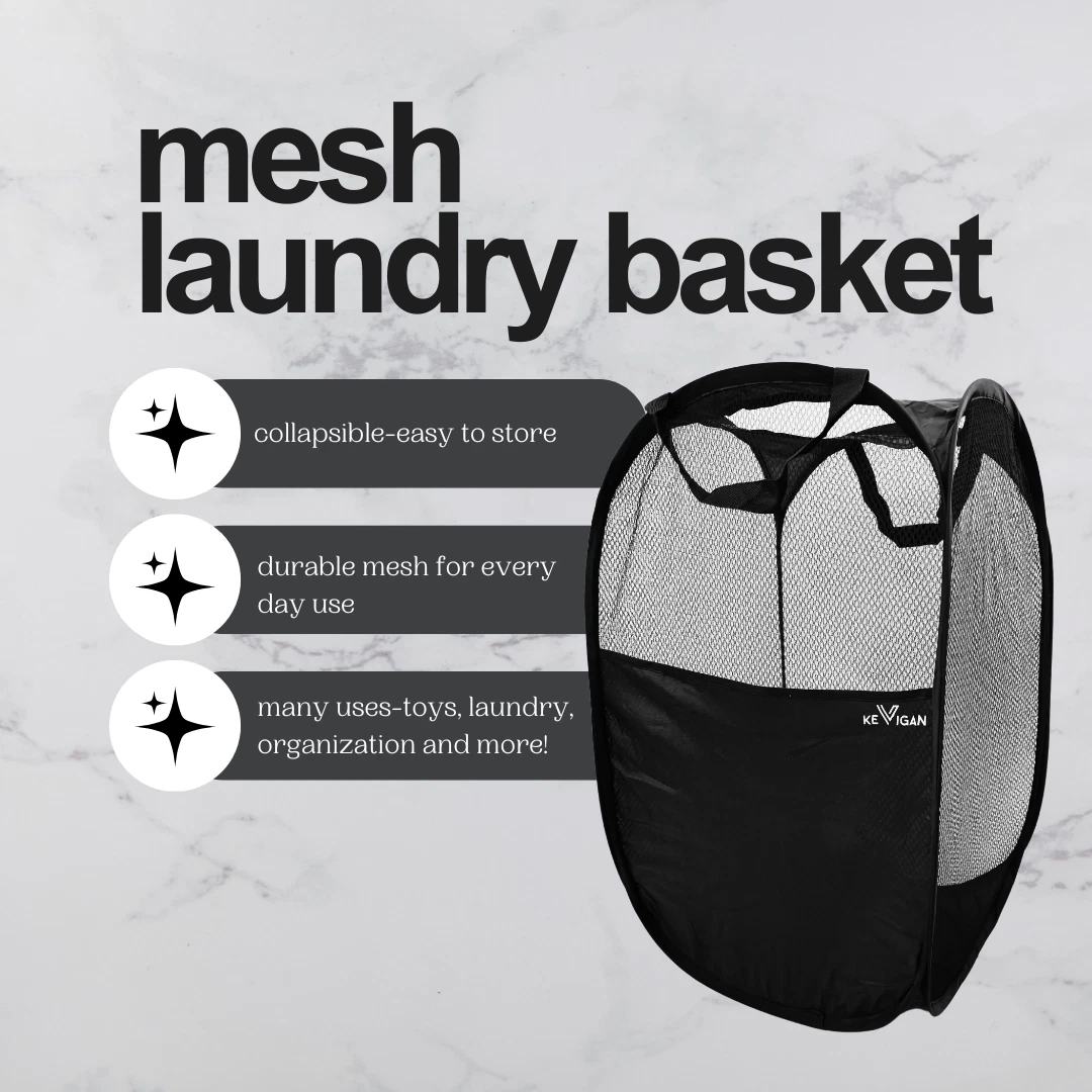 STARLIGHT- Black Collapsible Pop Up Mesh Foldable Laundry Basket ...