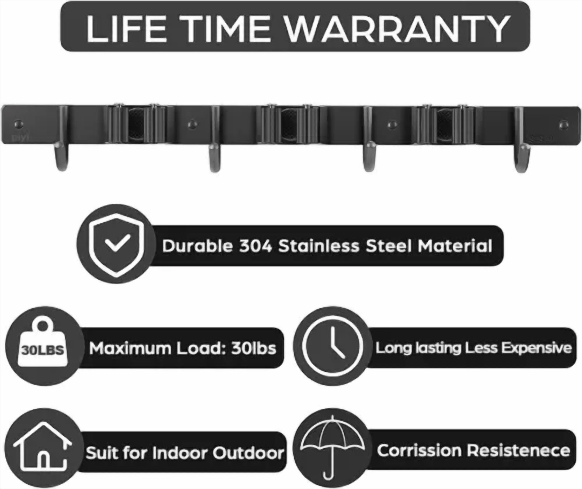 STARLIGHT- Broom Mop Holder Wall Mounted Metal Organizer With 3 Racks ...