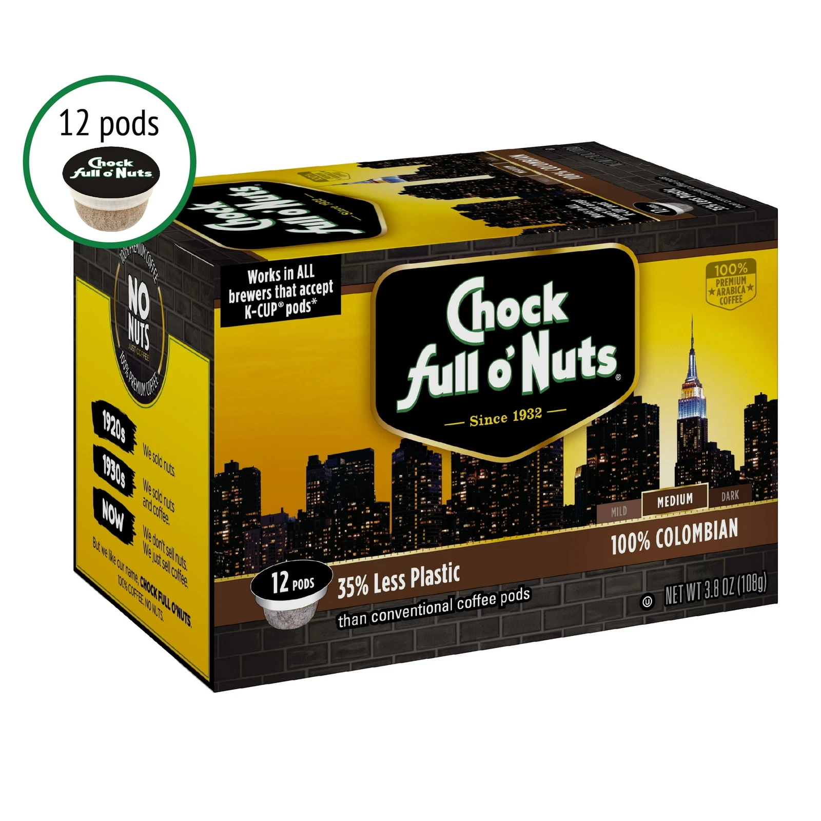 STARLIGHT- Chock Full O’Nuts 100% Vcolombian Coffee Medium Roast 12 Ct ...