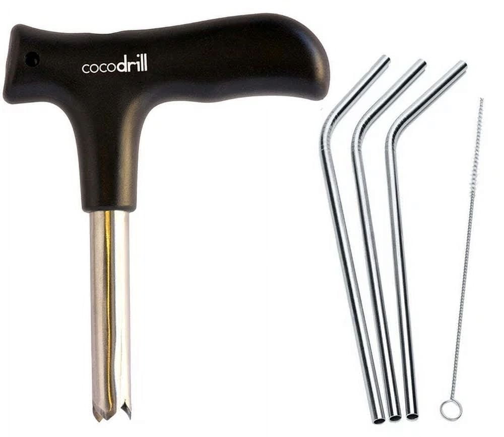 STARLIGHT- Cocodrill Coconut Opener Tool + 3 Reusable Straws -Combo ...